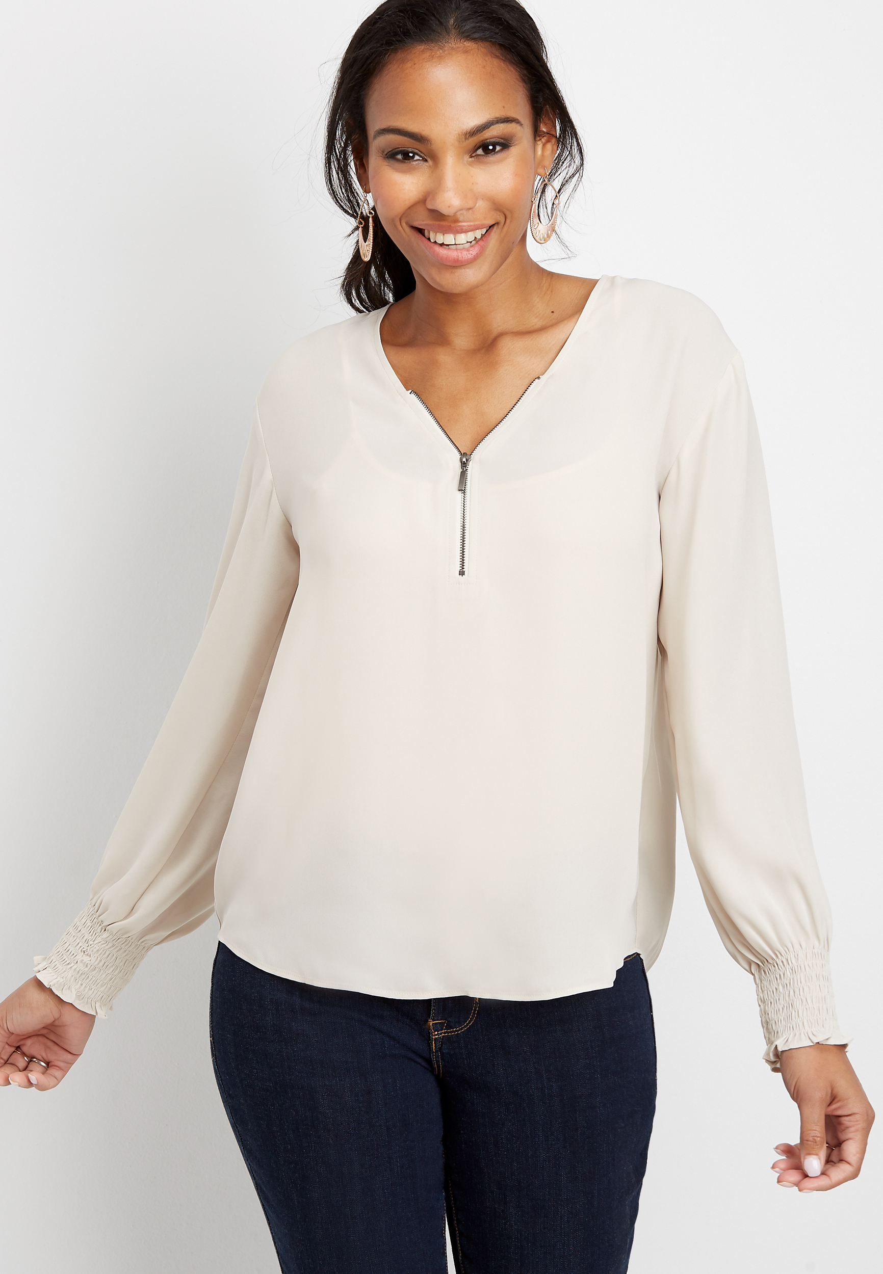 Solid Zipper Blouse | maurices