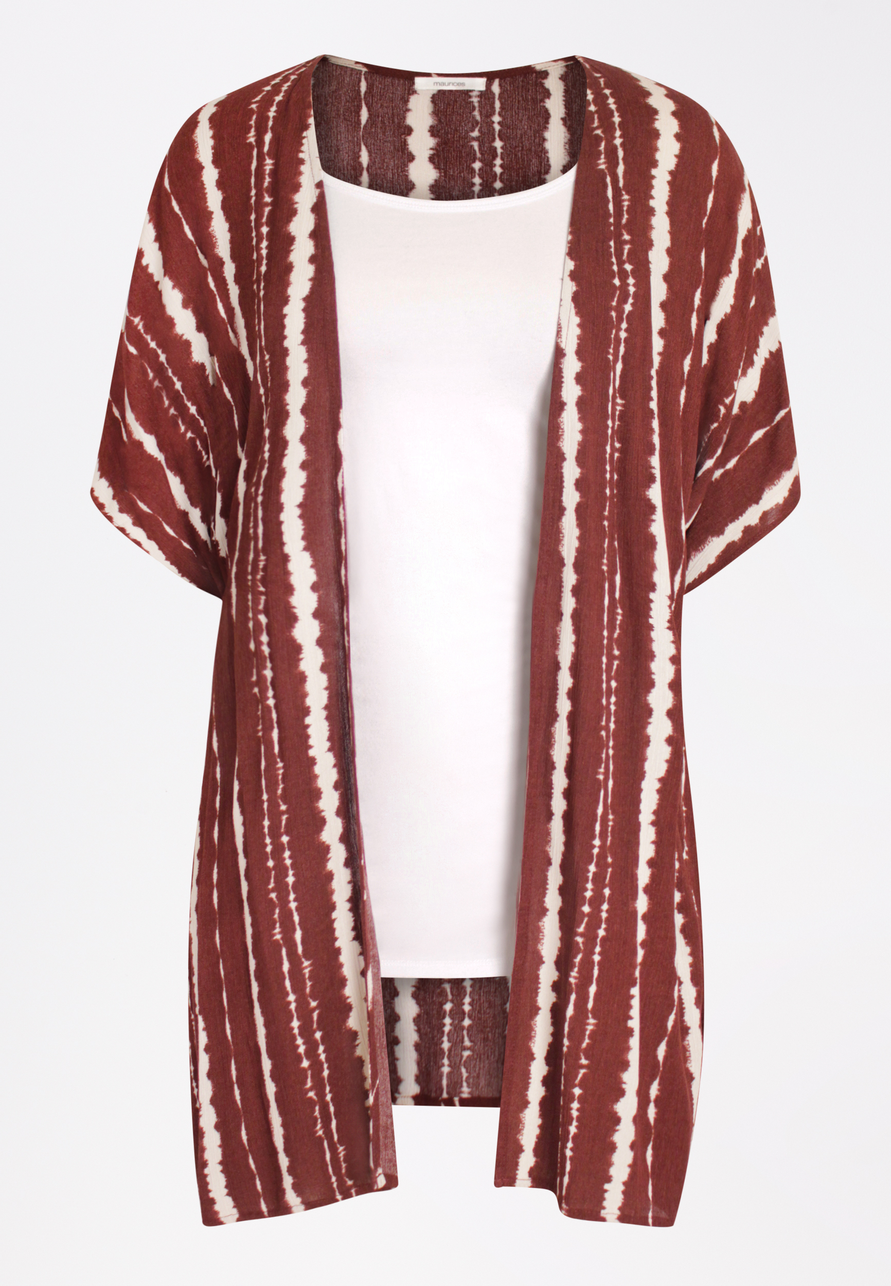Red Stripe Open Front Kimono | maurices