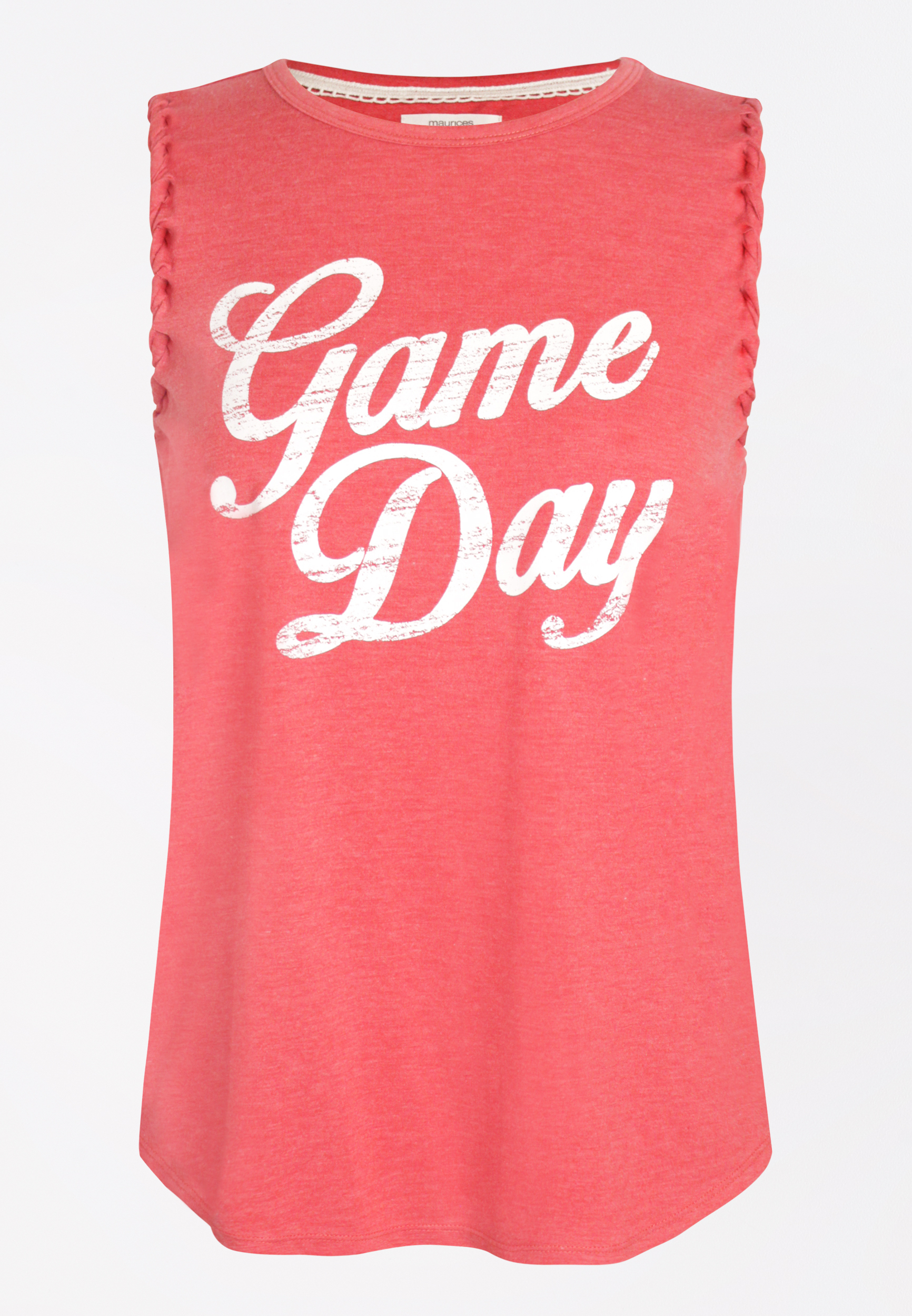Red Game Day Braided Shoulder Graphic Tank Top | maurices