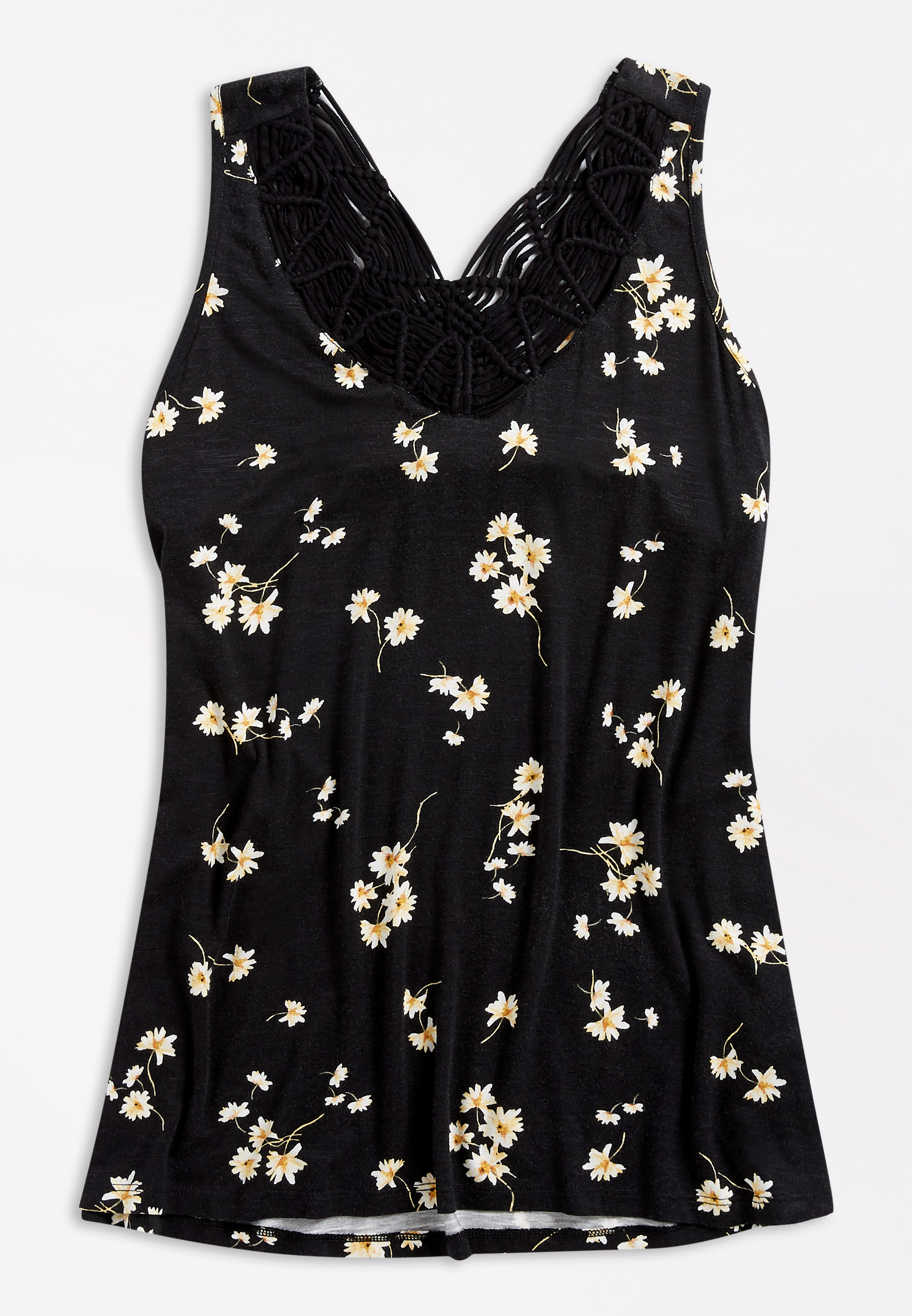 Daisy Floral Macrame Neck Tank Top | maurices