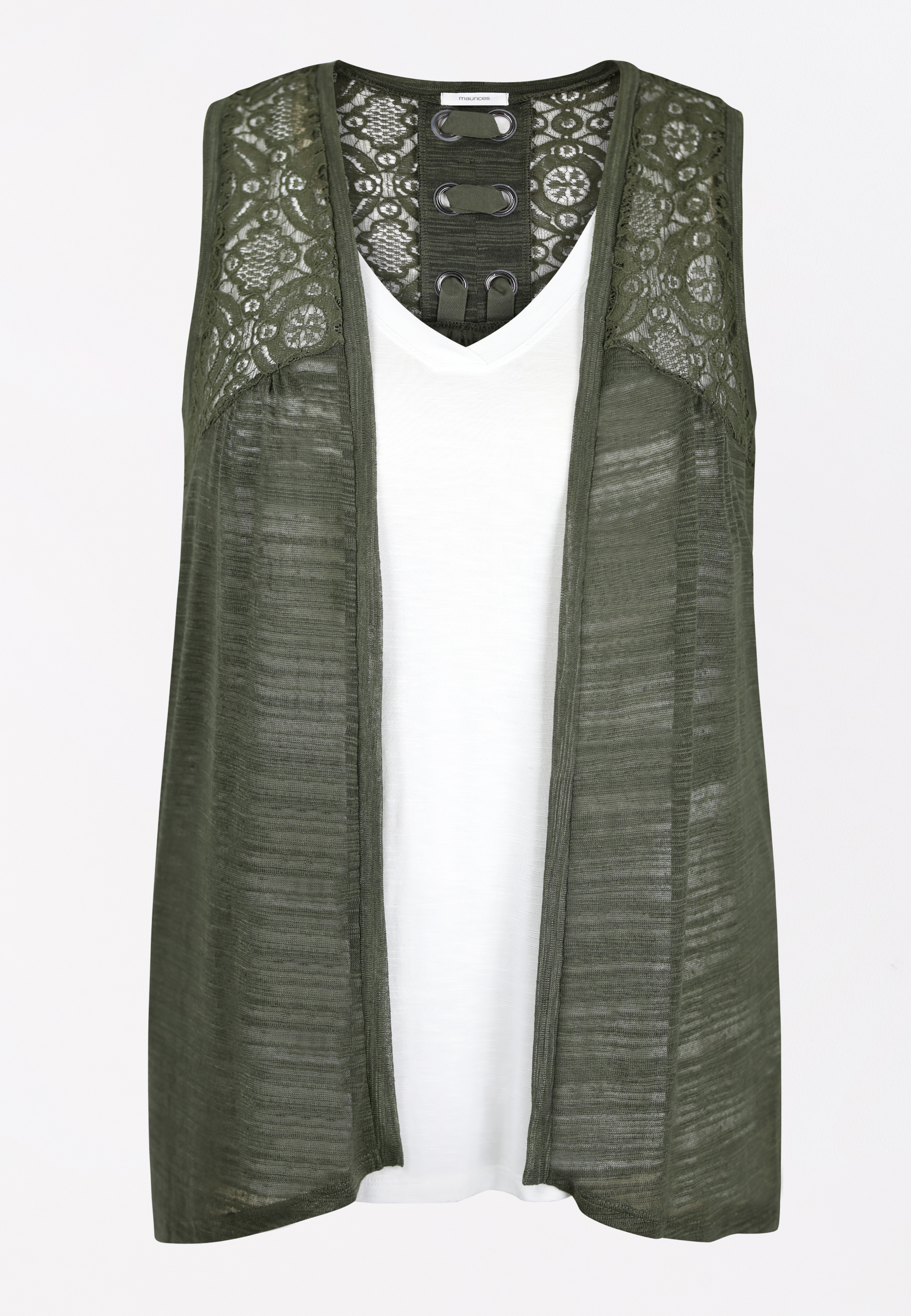 Plus Size Olive Grommet Lace Up Back Vest | maurices