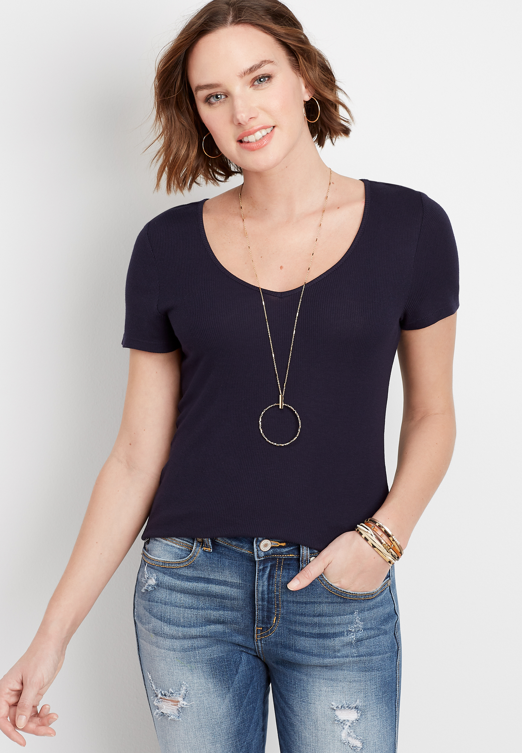 24/7 Solid Rib Knit Tuck In Tee | maurices