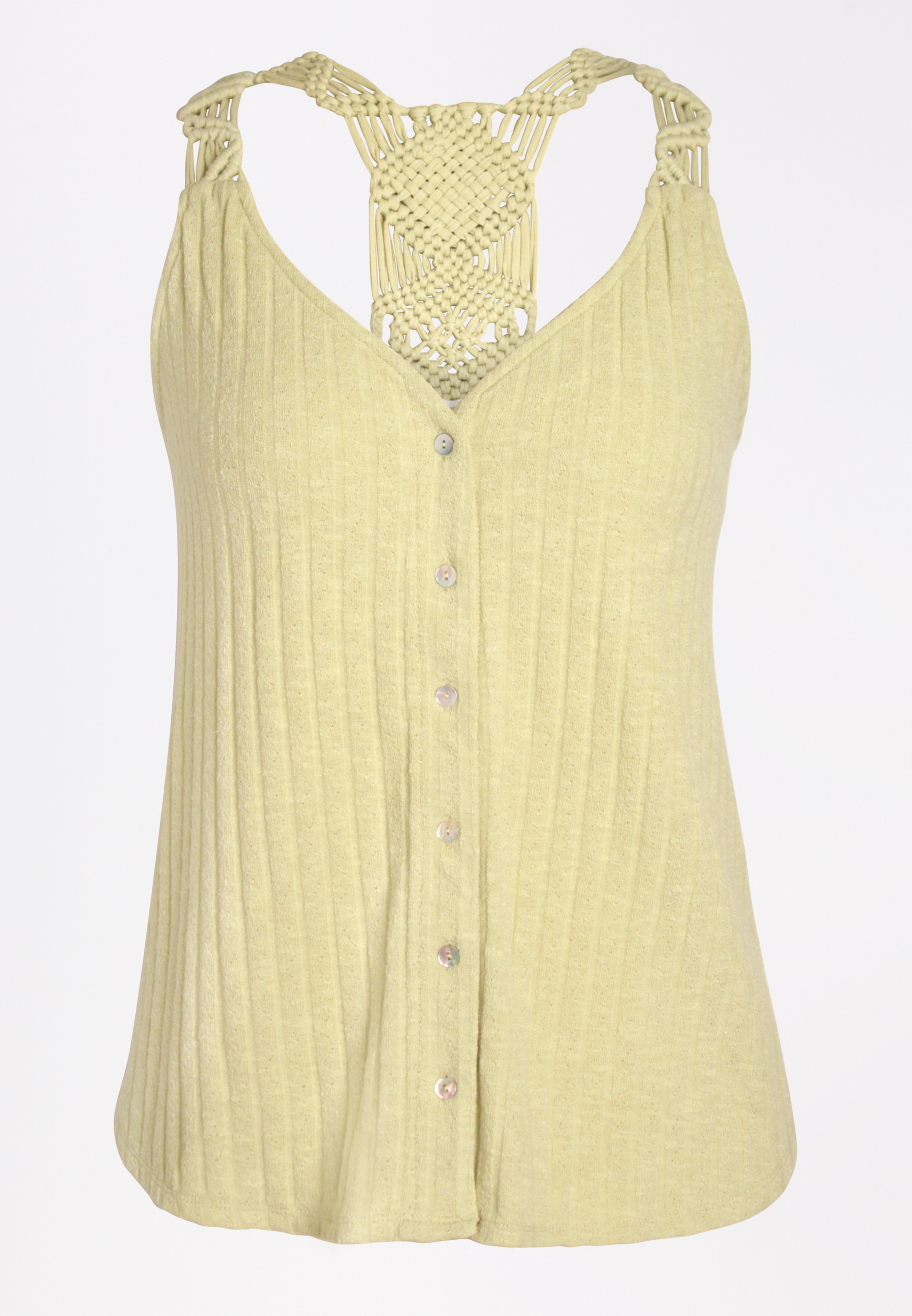 Ribbed Button Down Macrame Back Tank Top | maurices