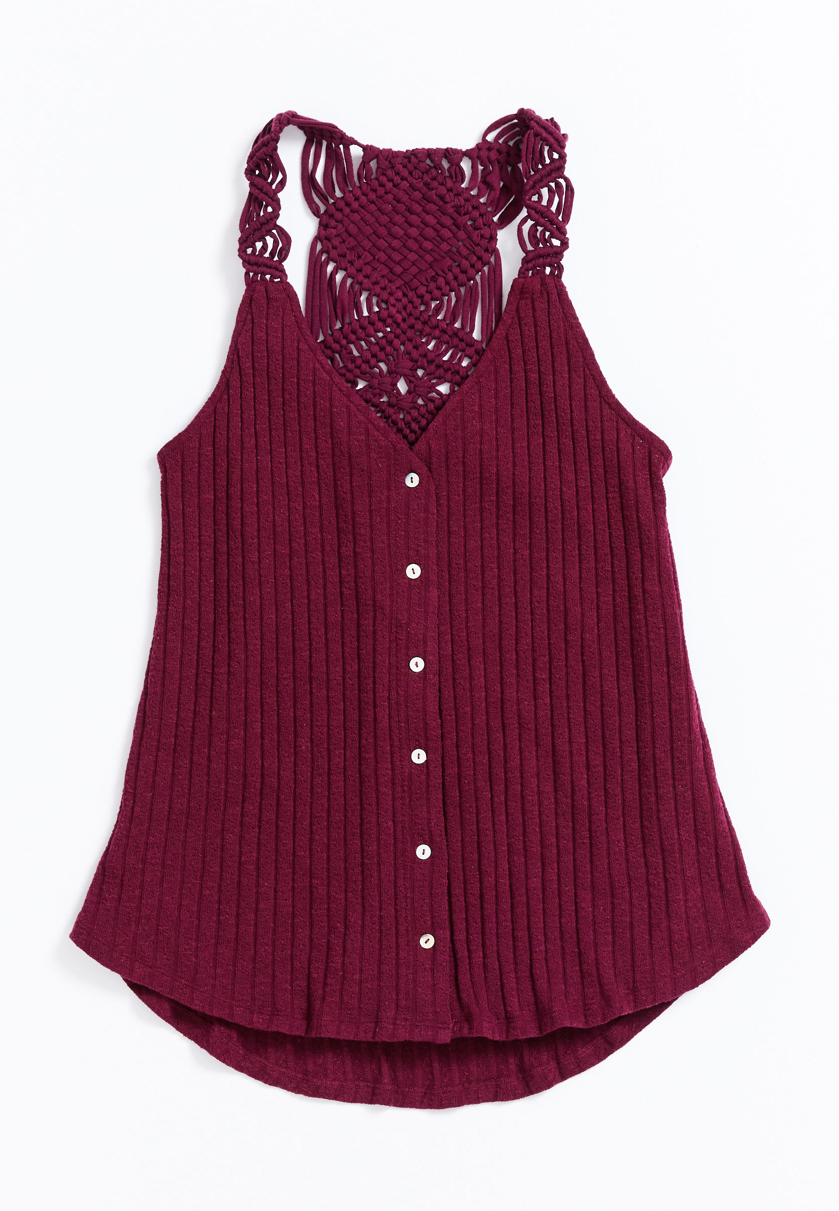 Plus Size Ribbed Button Down Macrame Back Tank Top | maurices