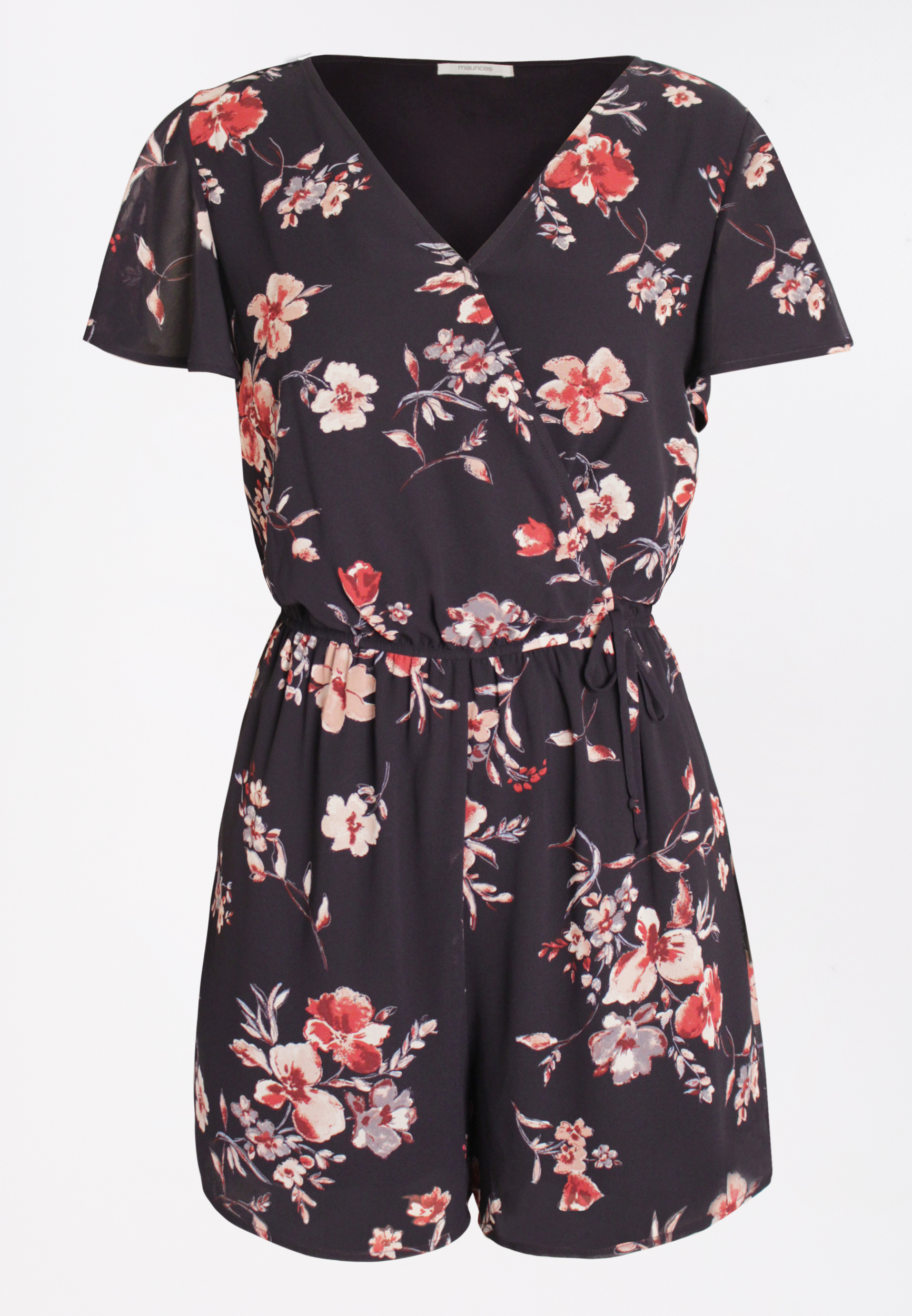 Blue Floral Tie Waist Romper | maurices