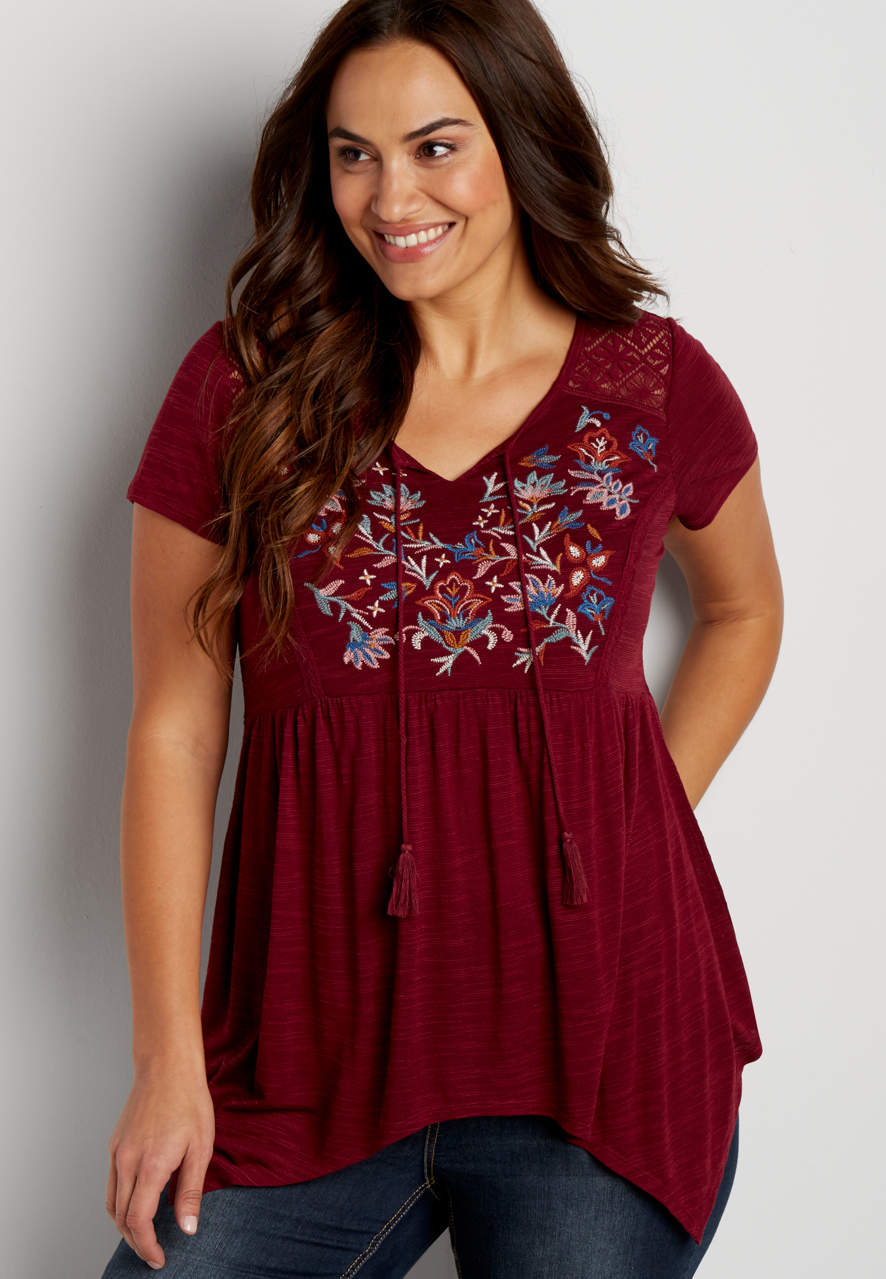 plus size tee with embroidery and lace | maurices