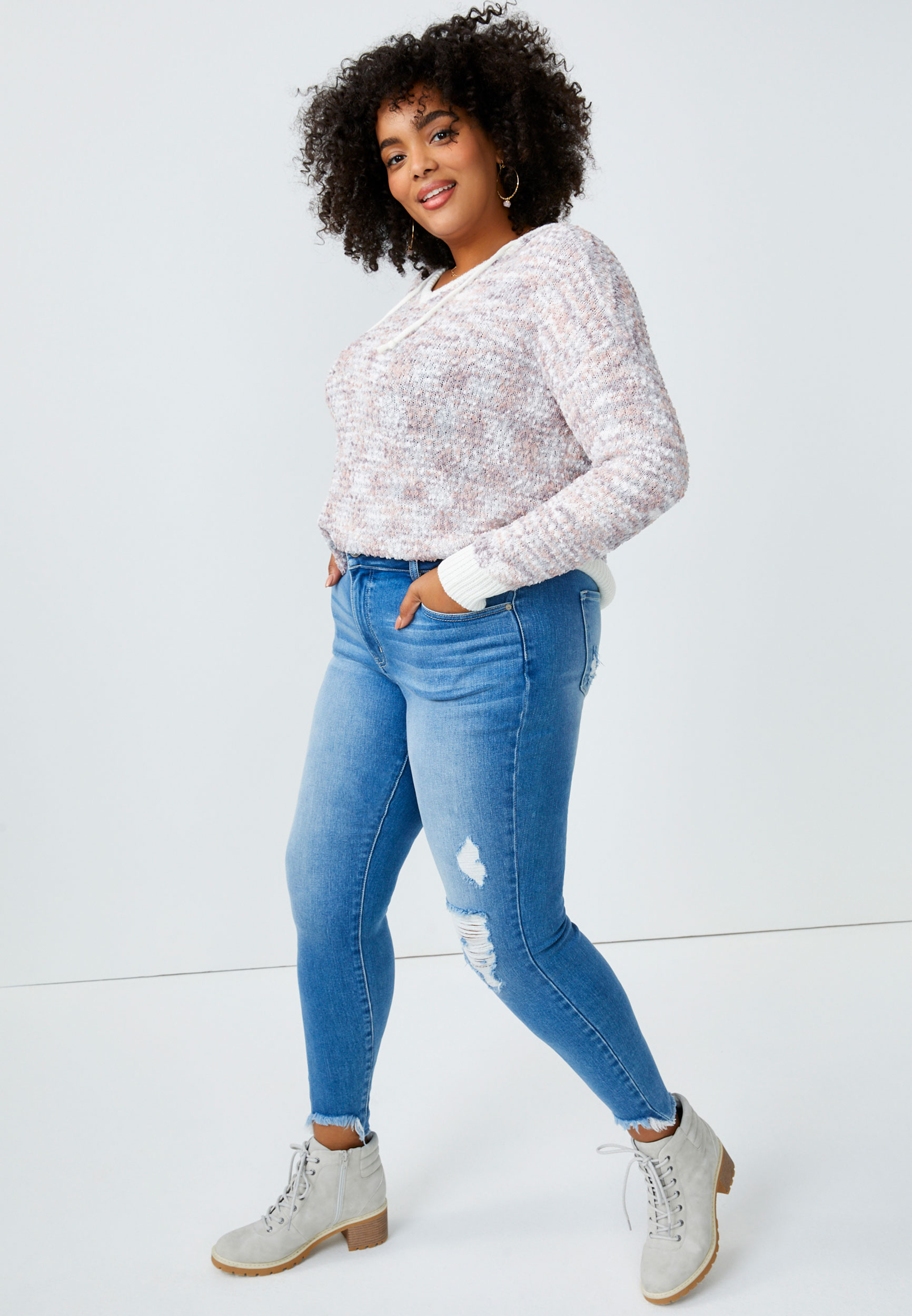 Plus Size Kancan™ Vintage High Rise Medium Destructed Hem Skinny Jean