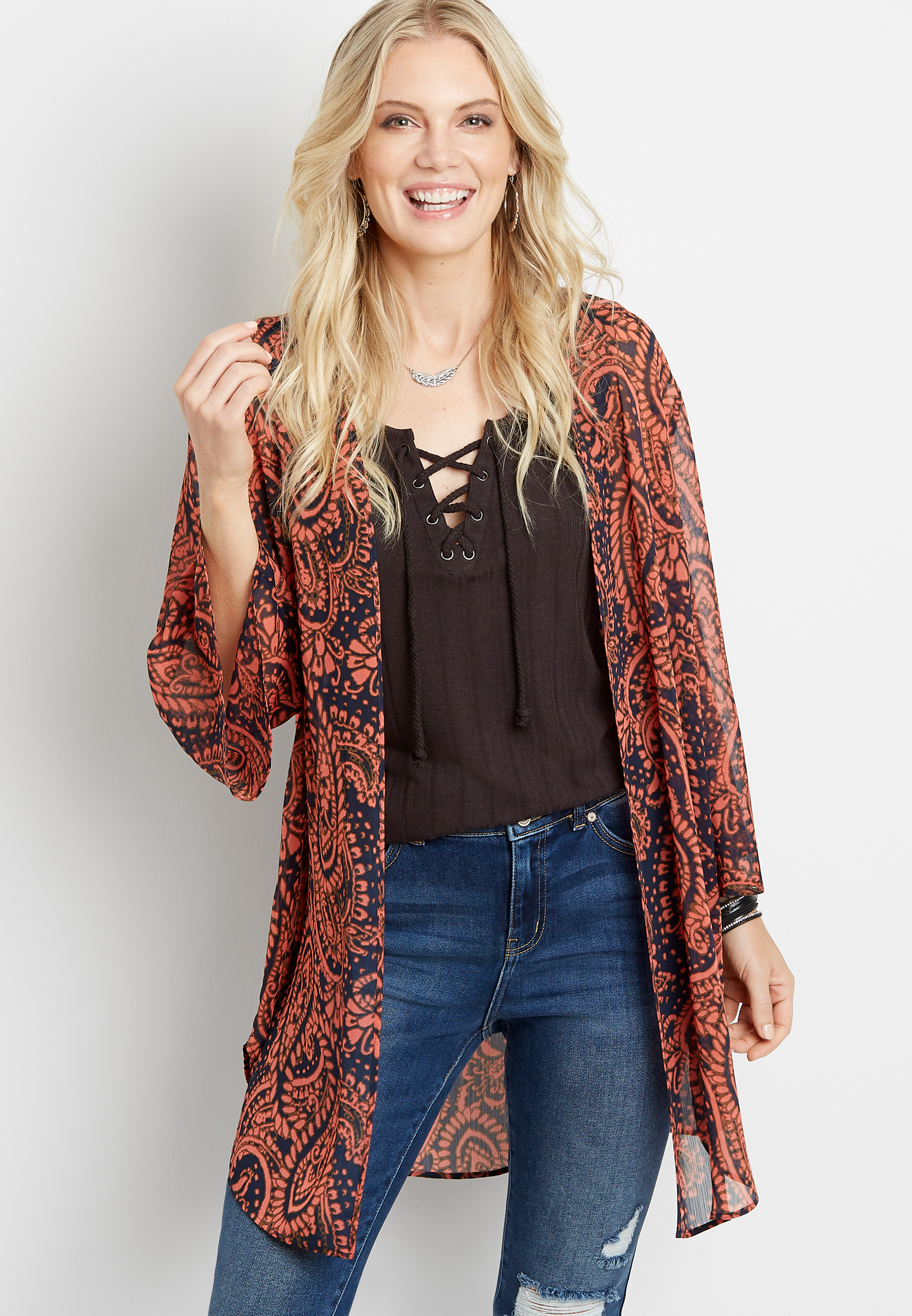 Plus Size Paisley Open Front Kimono | maurices