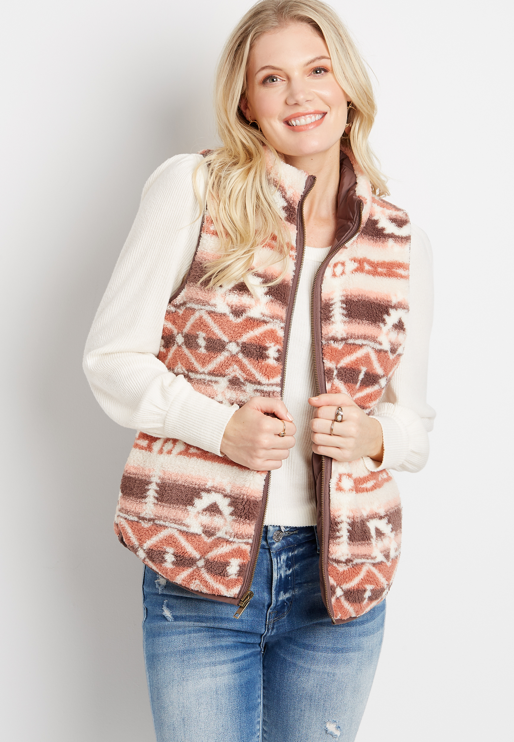 Printed Reversible Sherpa Zip Up Vest | maurices