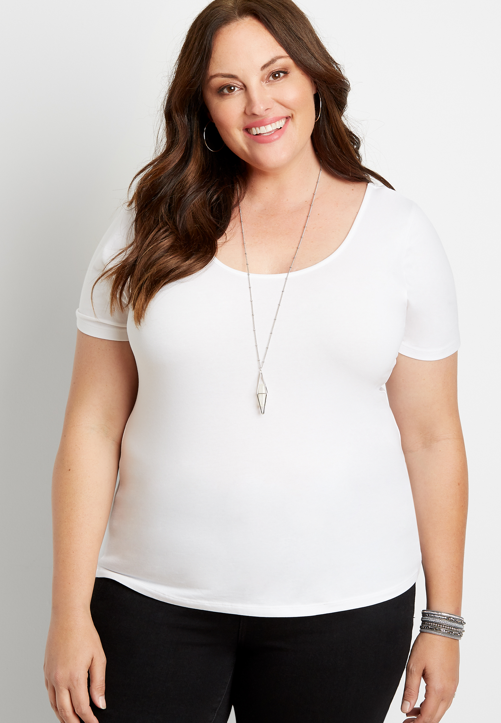 Plus Size White Basic Solid Fitted Tee | maurices