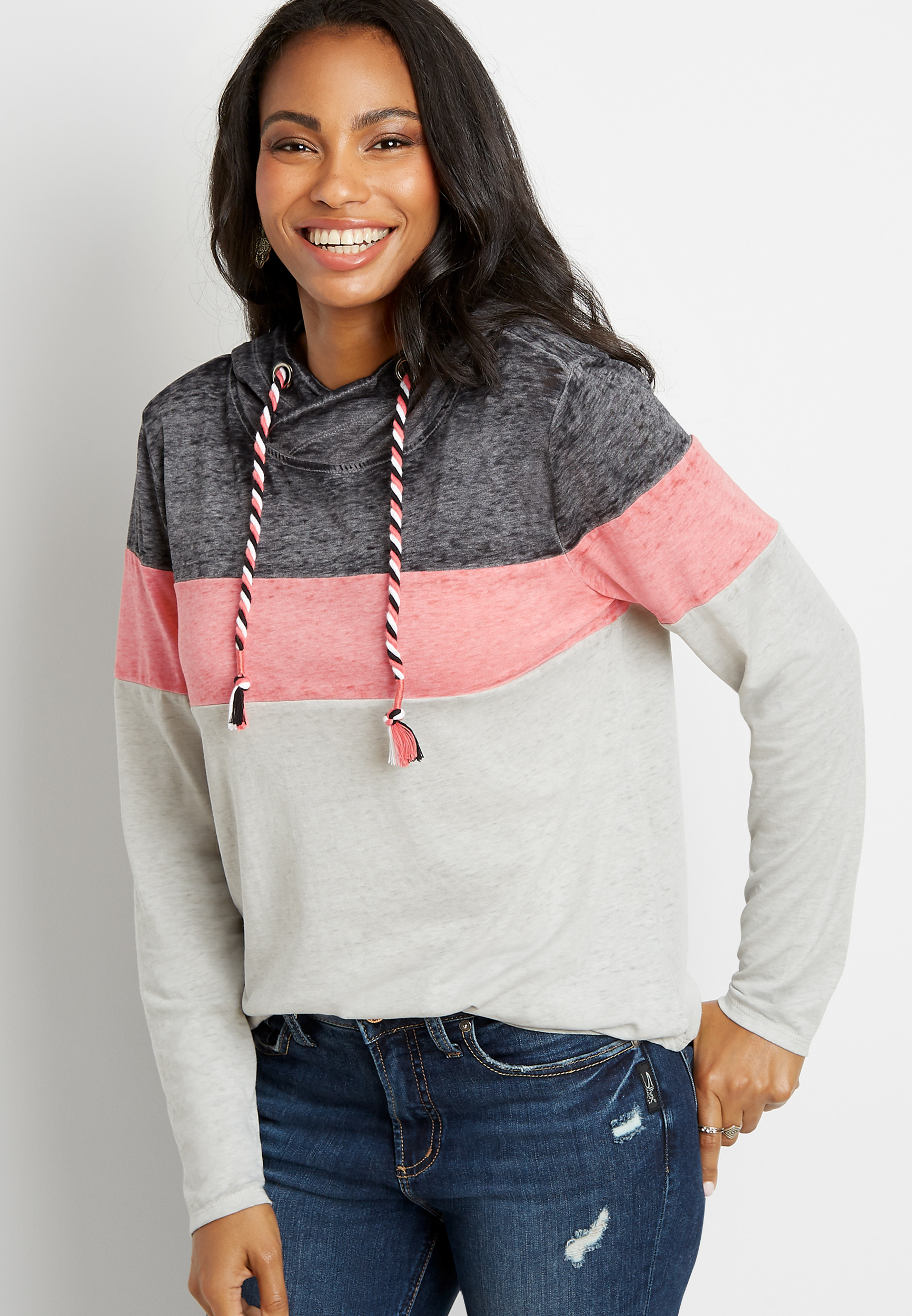 Colorblock Asymmetrical Pullover Hoodie | maurices