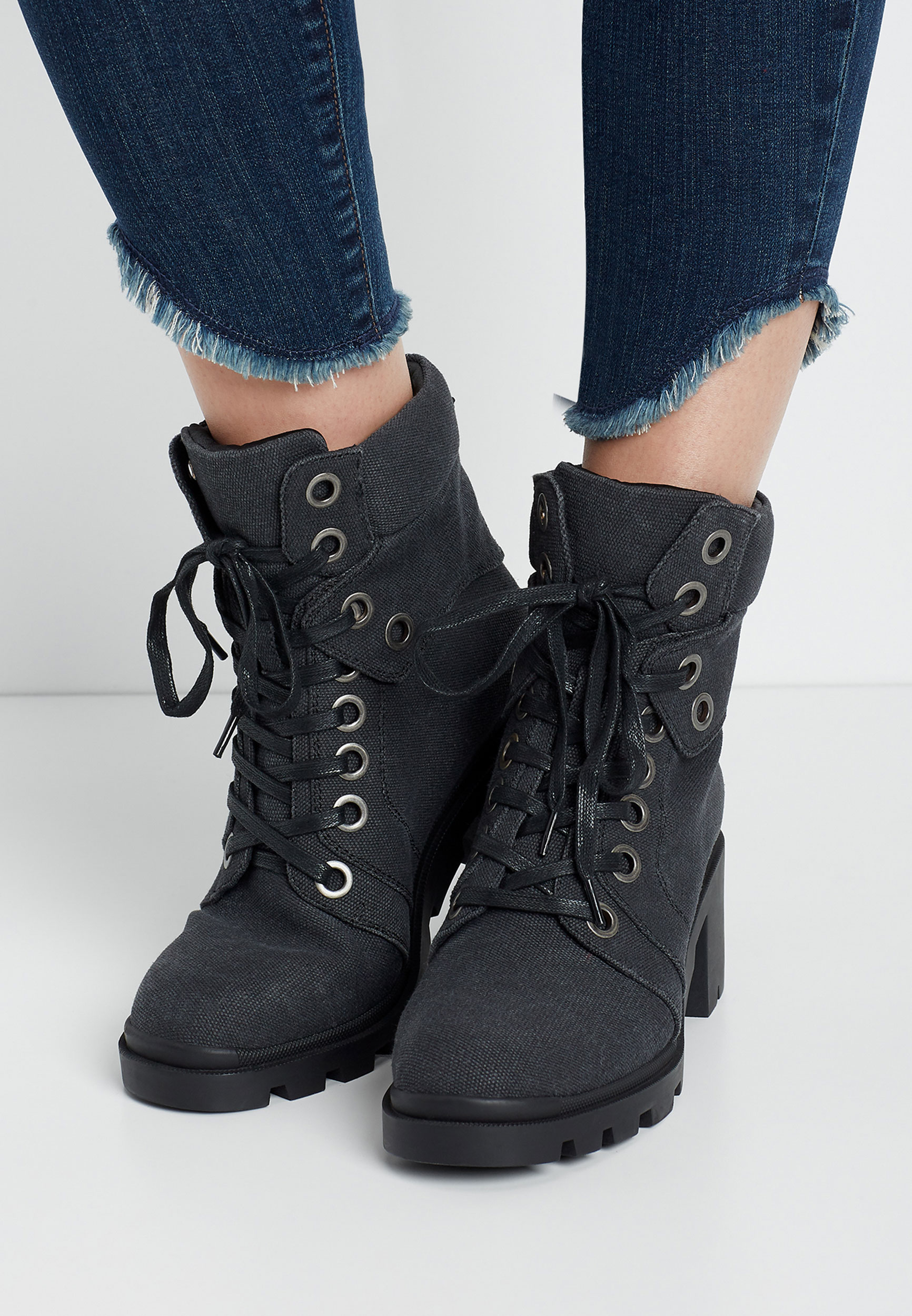 Colby Dark Gray Eyelet Lace Up Hiker Boot | maurices