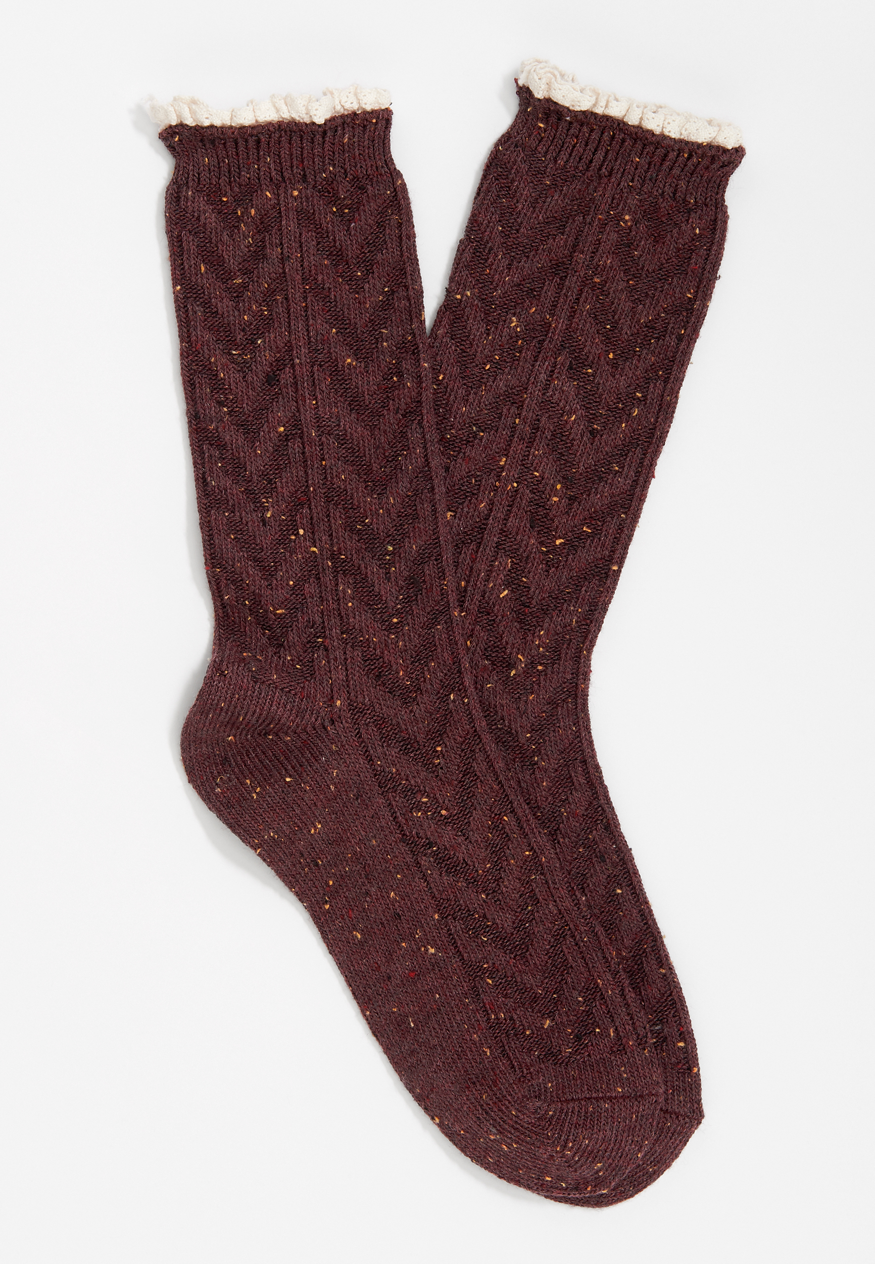 Burgundy Chevron Crochet Trim Crew Socks | maurices