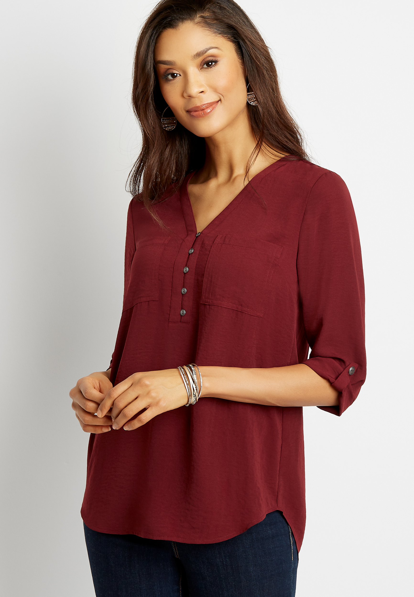 Berry Button Front Tunic Blouse | maurices