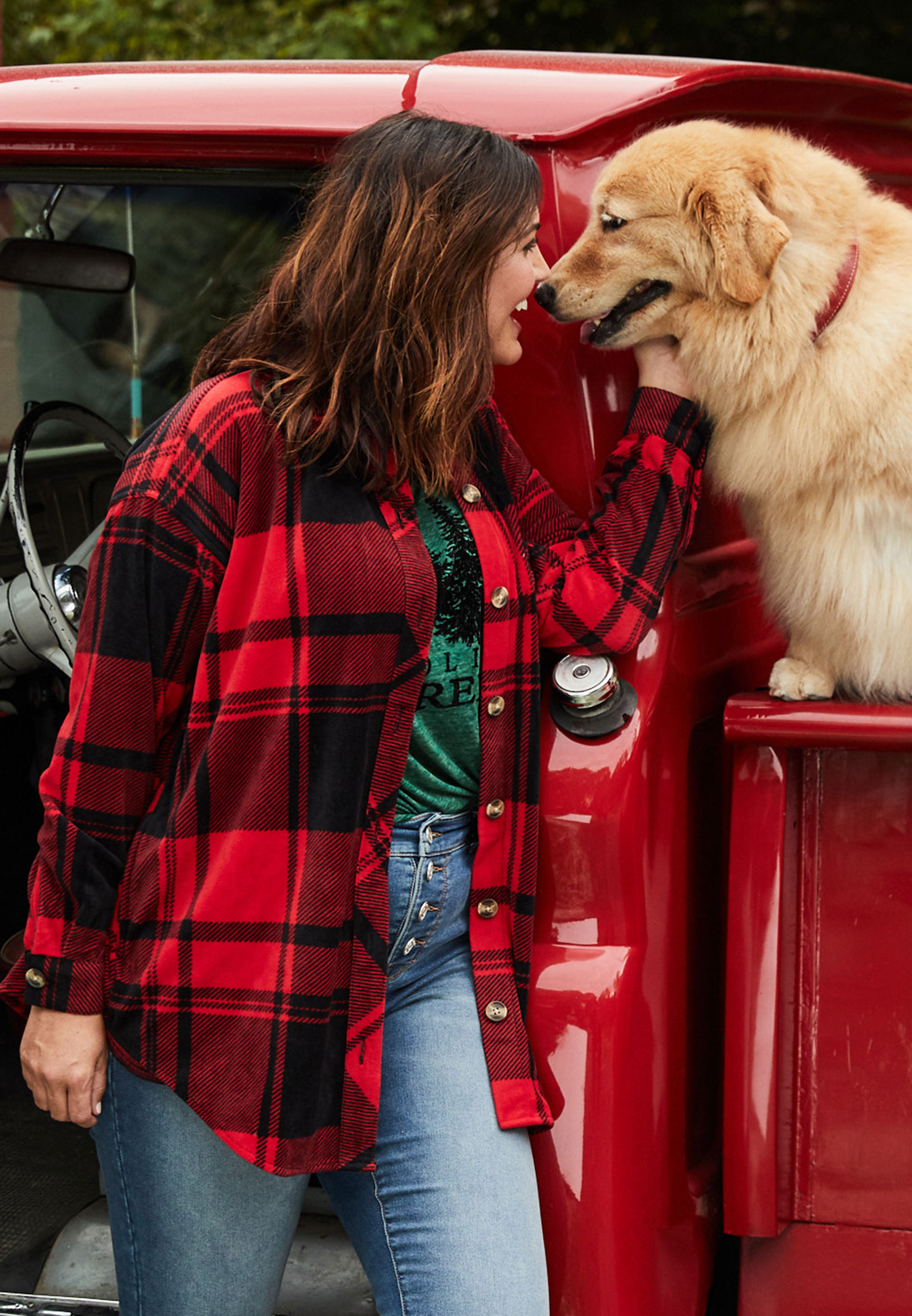 Plus Size Red Buffalo Plaid Oversized Fleece Shacket | maurices