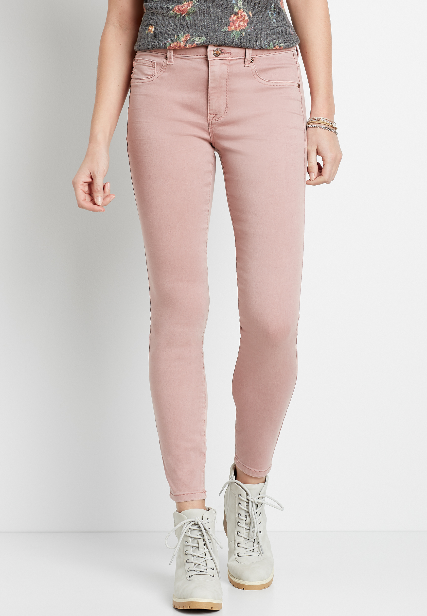 High Rise Pink Double Button Jegging Made With REPREVE® | maurices
