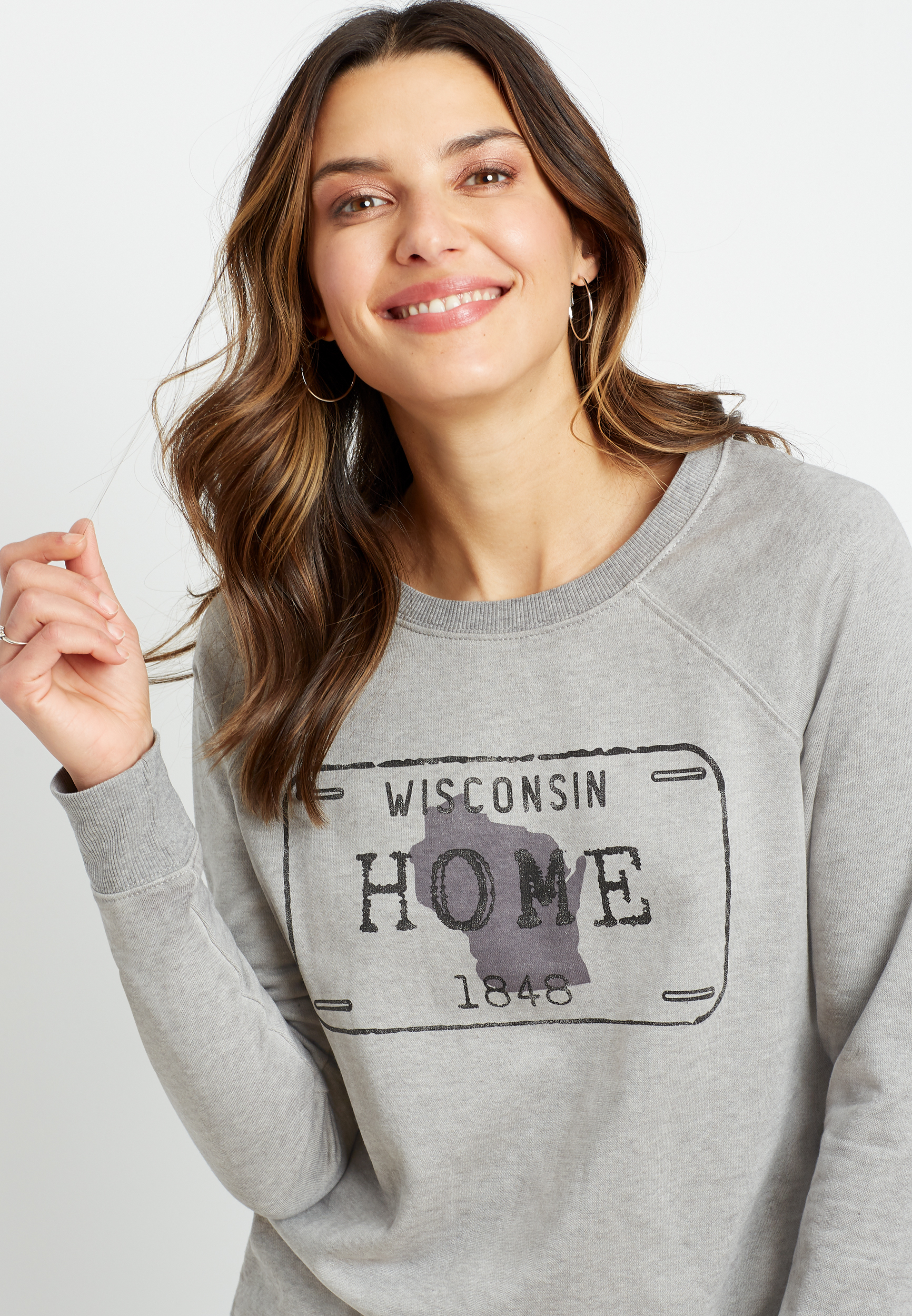 Gray Wisconsin Crew Neck Sweatshirt | maurices