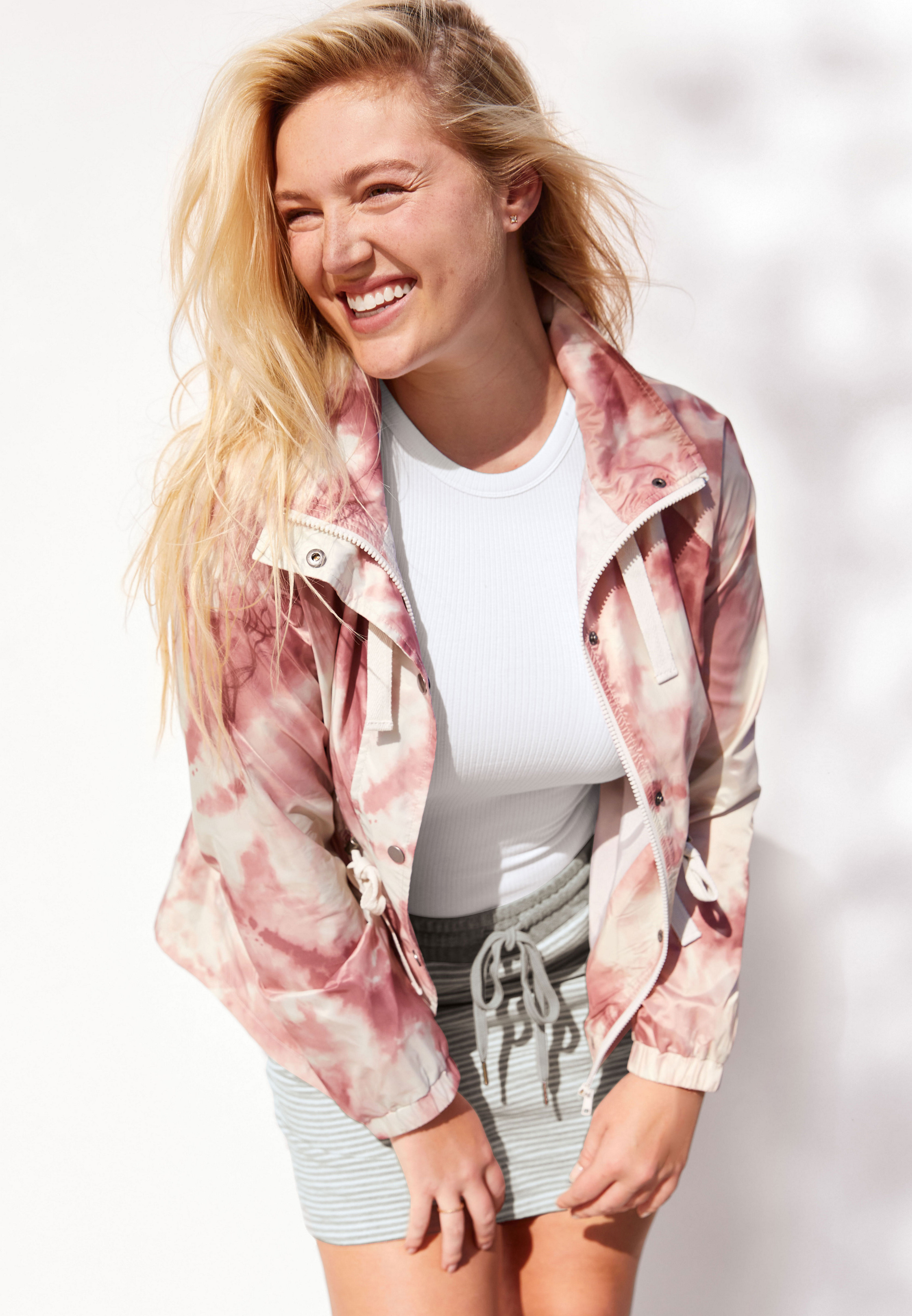 Pink Tie Dye Cinch Waist Windbreaker | maurices
