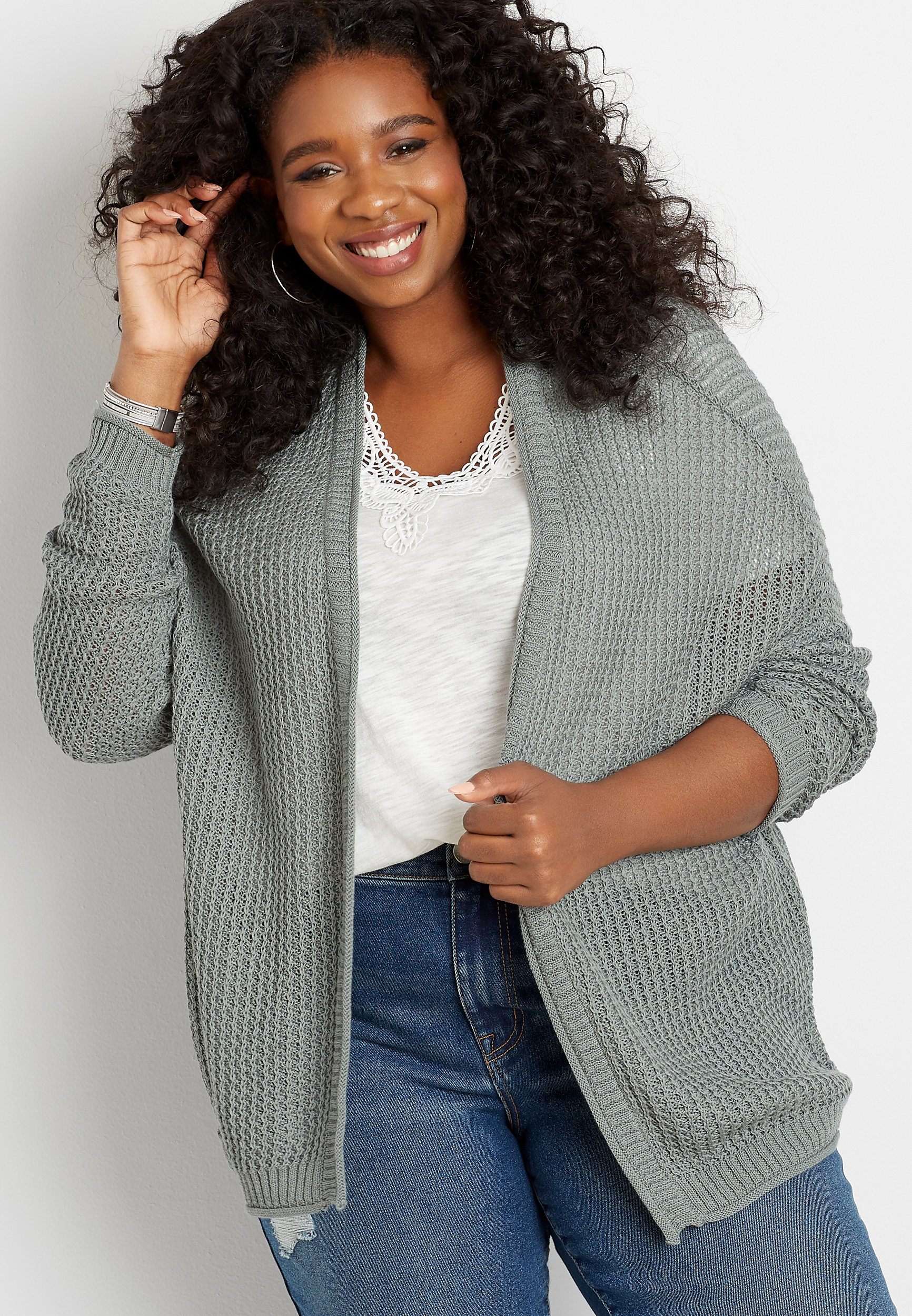 Plus Size Solid Oversized Open Front Cardigan | maurices