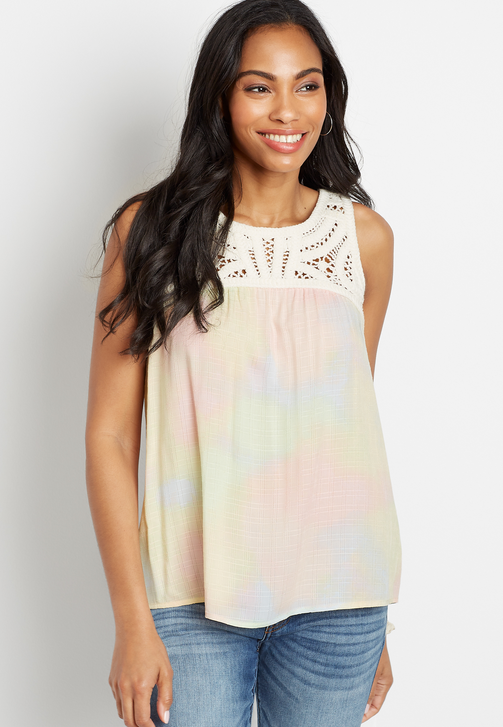 Tie Dye Crochet Yoke Tank Top | maurices