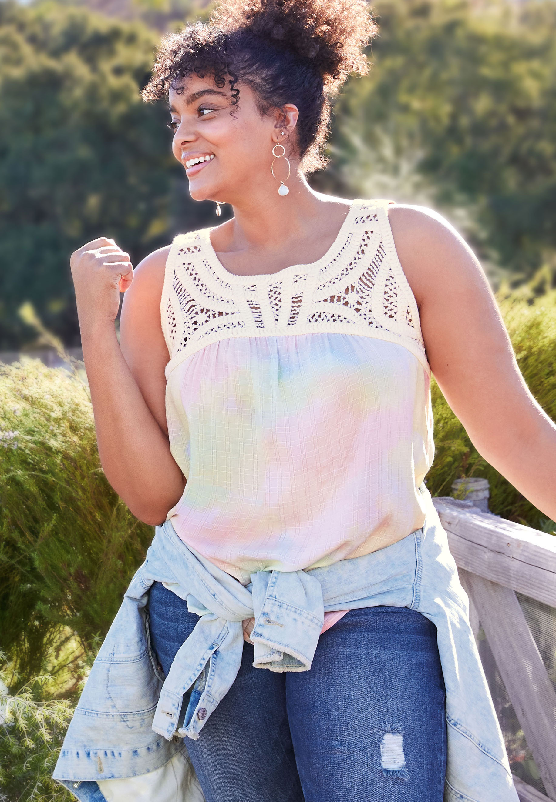 Plus Size Tie Dye Crochet Yoke Tank Top | maurices