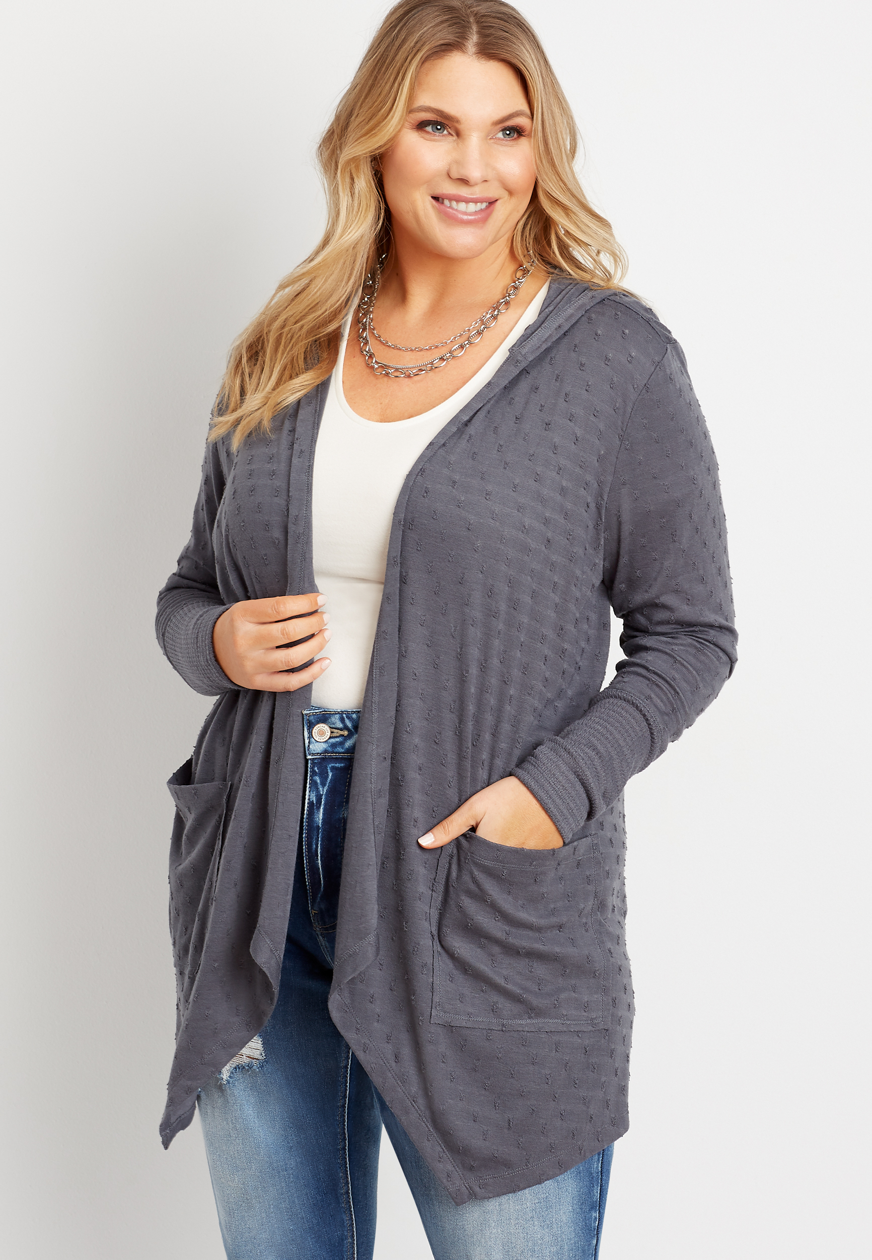 Plus Size Gray Hooded Cardigan | maurices