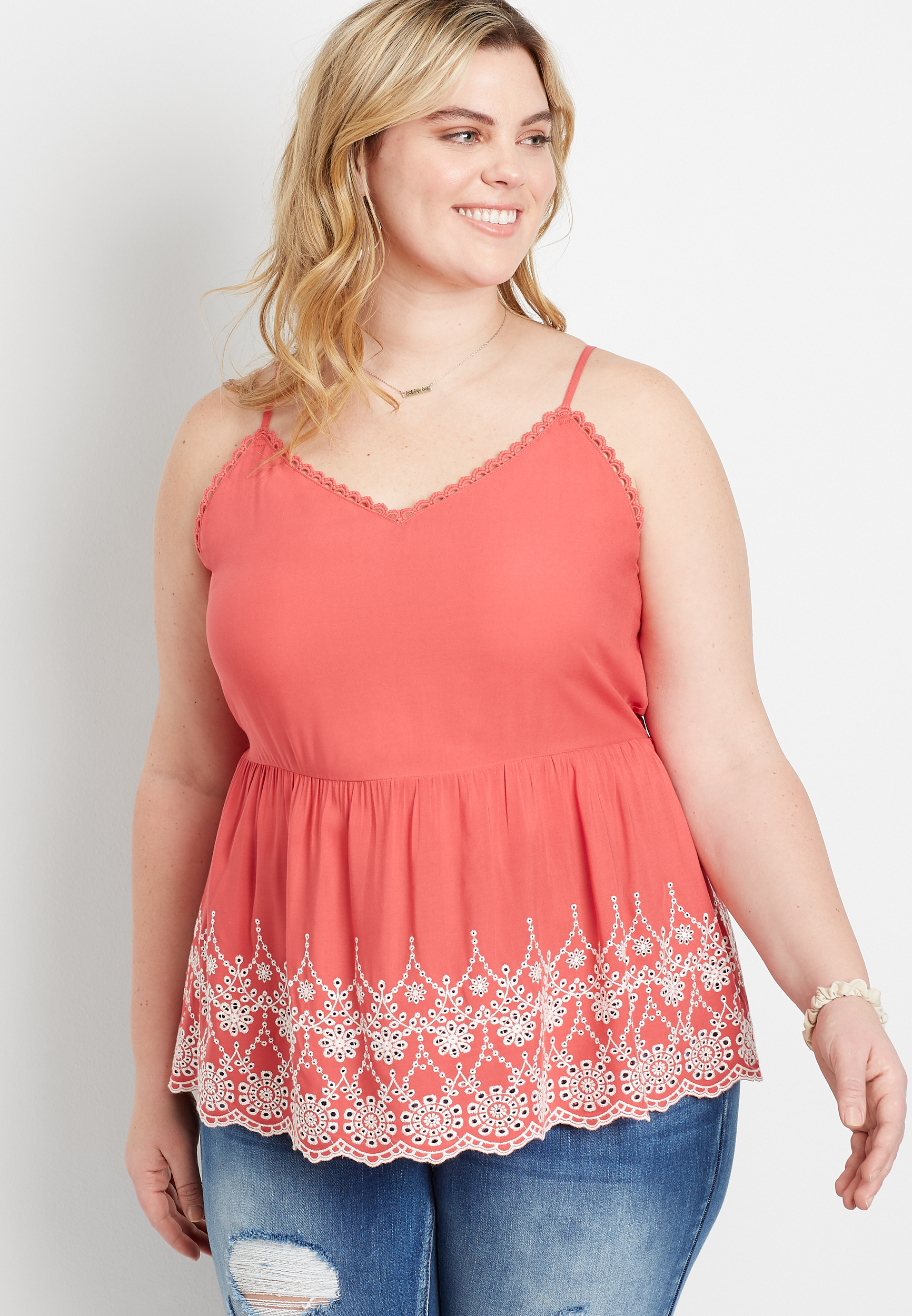 Plus Size Red Eyelet Peplum Tank Top Maurices