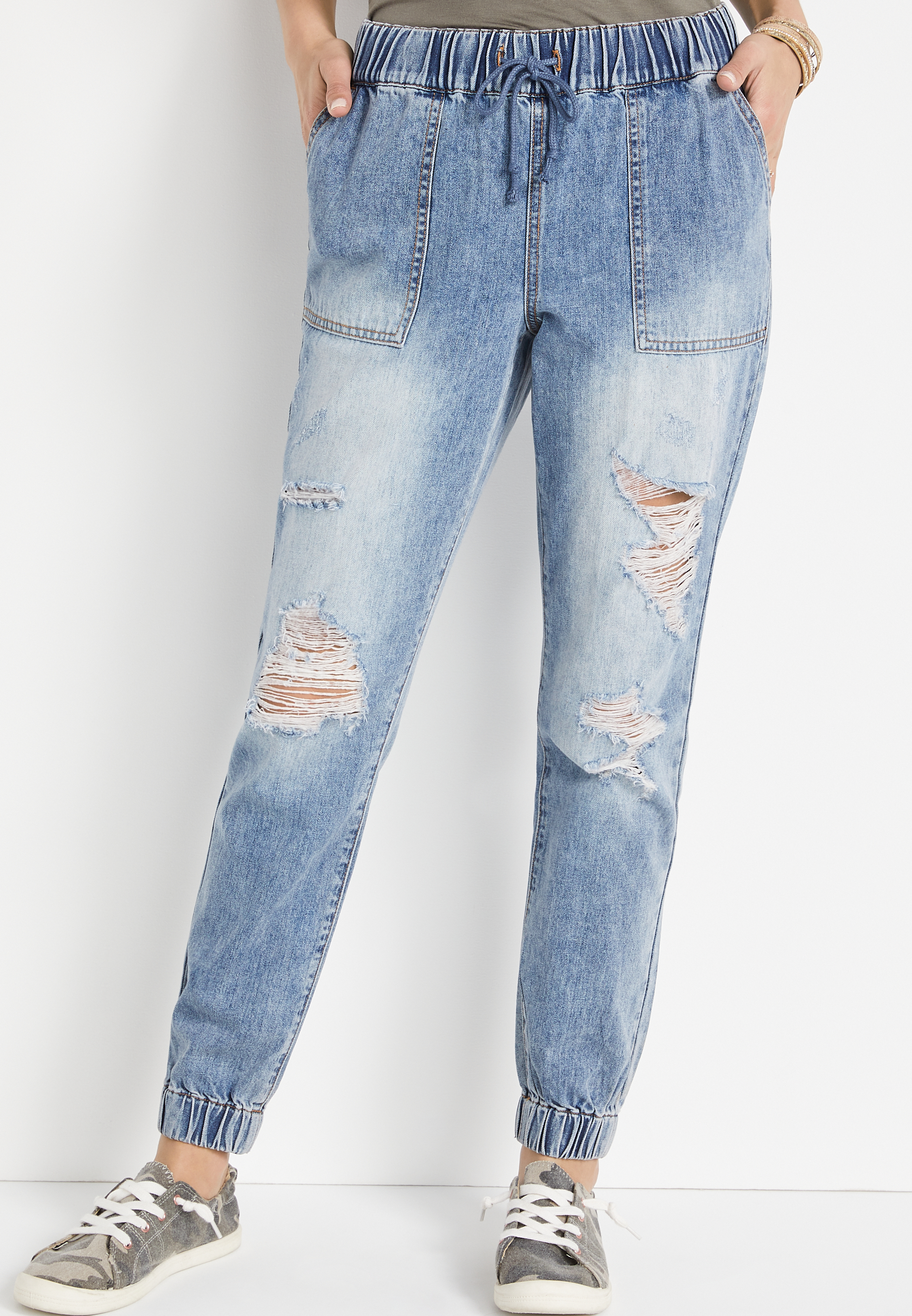 High Rise Light Denim Jogger | maurices