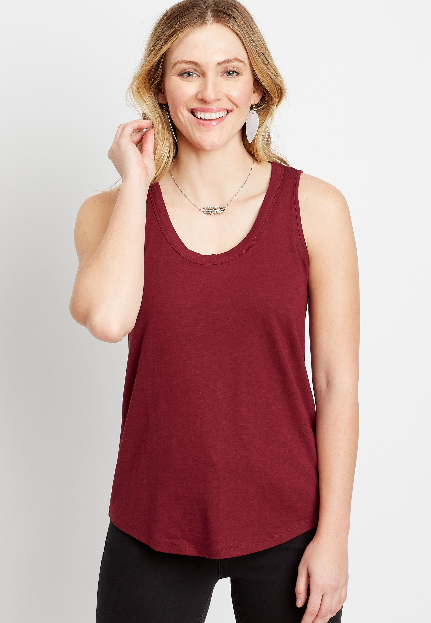 24/7 Maroon Scoop Neck Tank Top | maurices