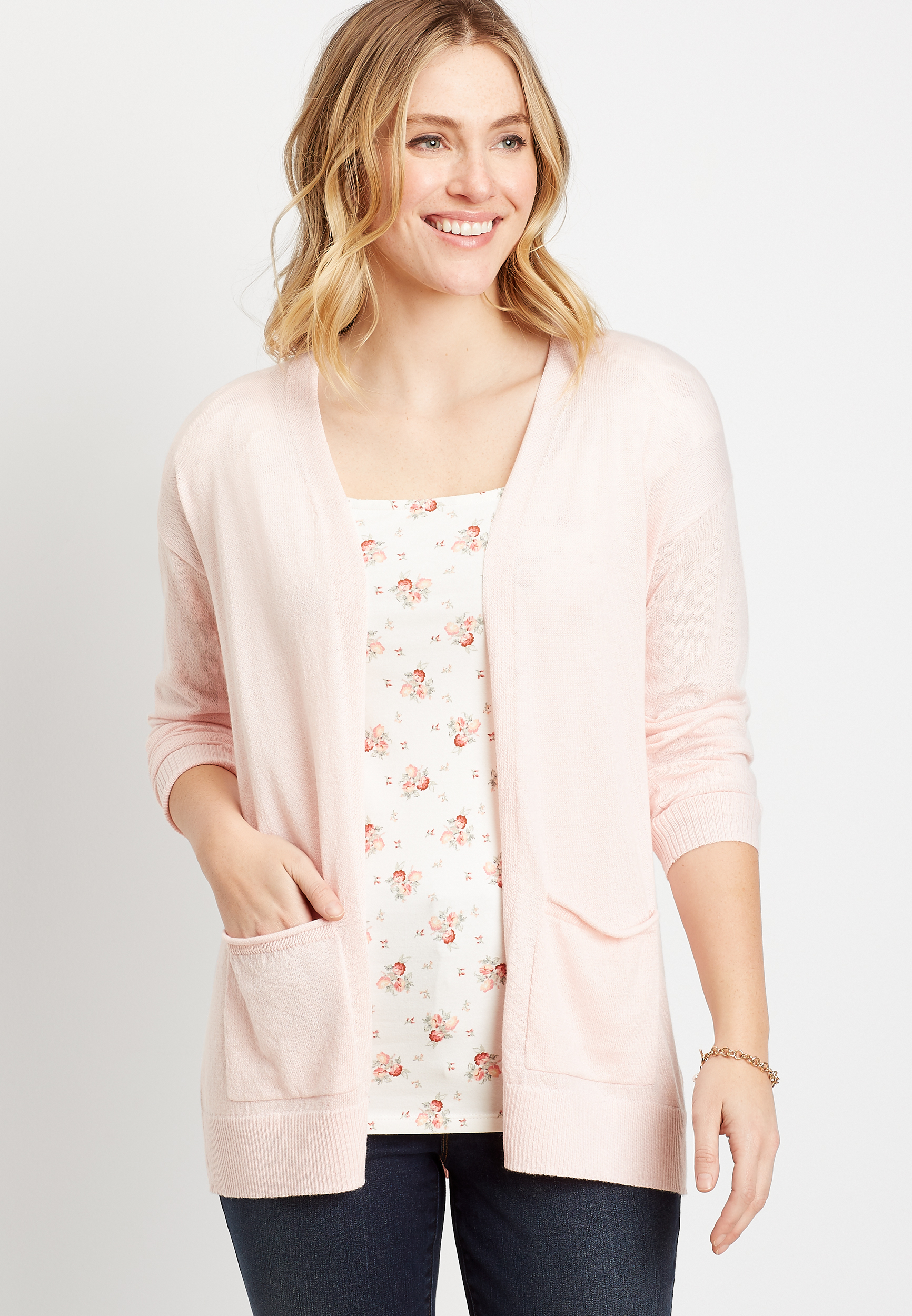 Solid Open Front Pocket Tunic Cardigan | maurices