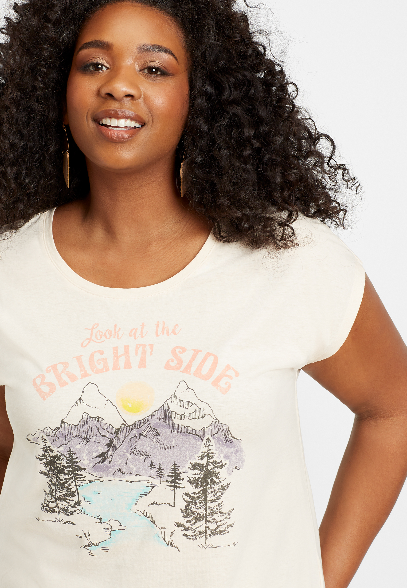 Plus Size Beige Look at the Bright Side Graphic Tee | maurices