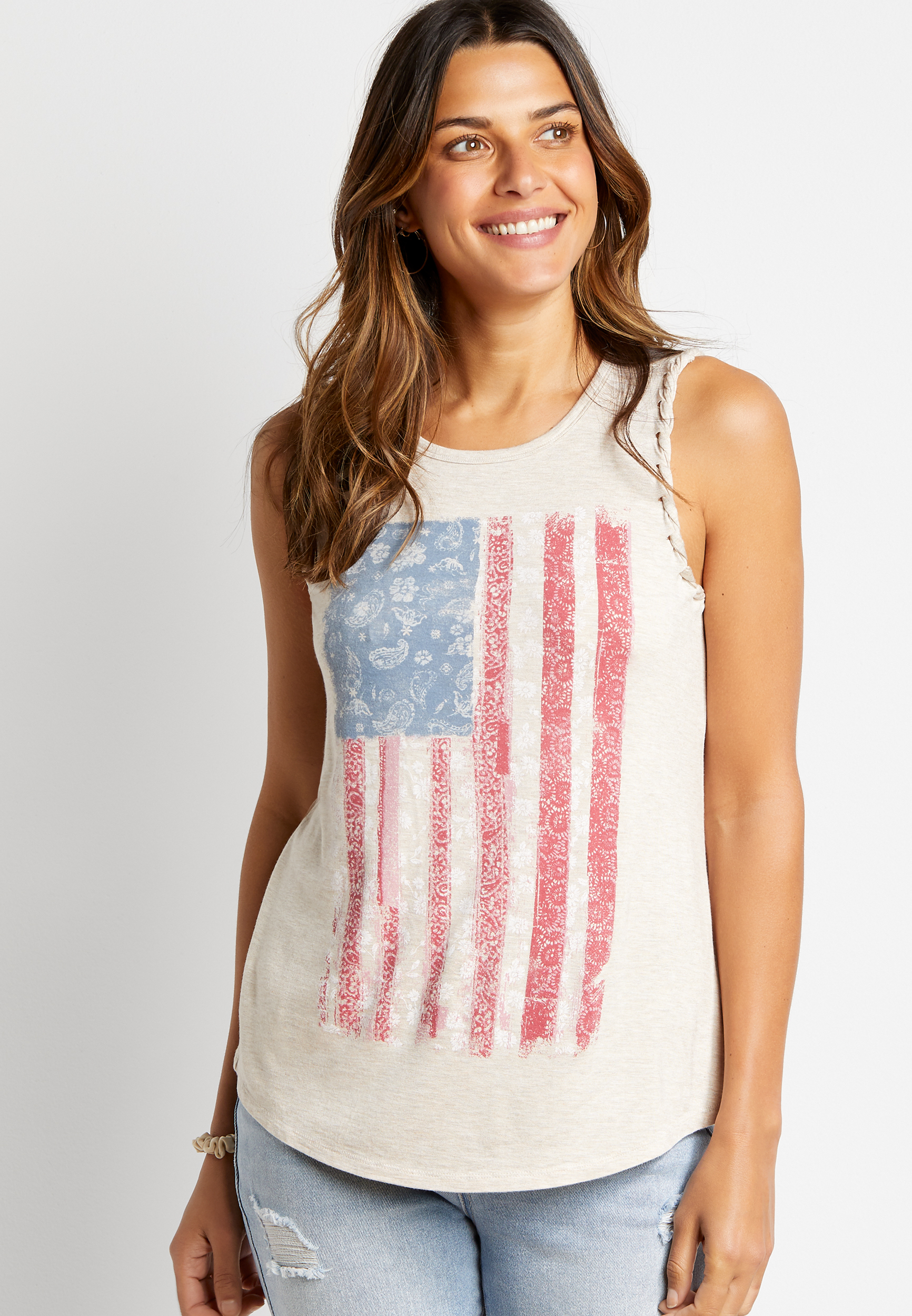 Tan Americana Braided Arm Tank Top | maurices