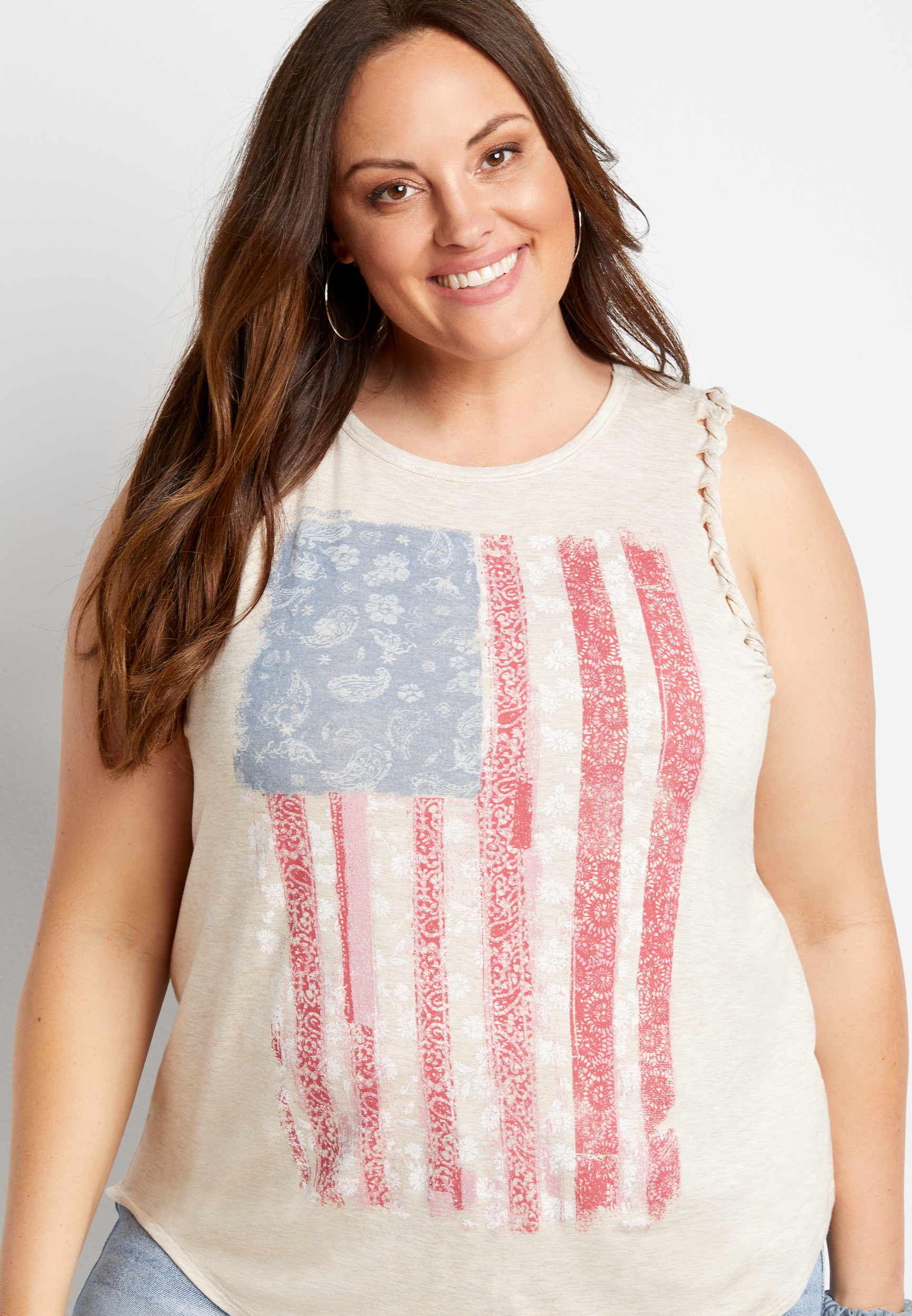 Plus Size Tan Americana Braided Arm Tank Top | maurices