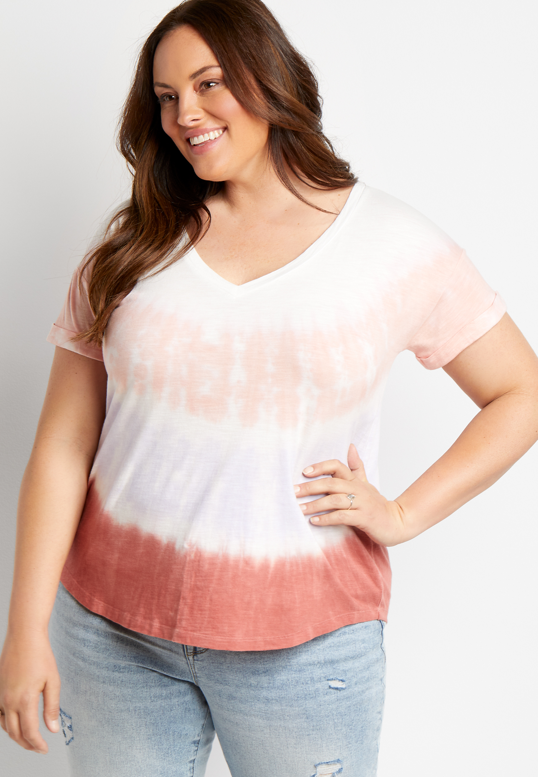 Plus Size 24/7 Striped Tie Dye Tee | maurices