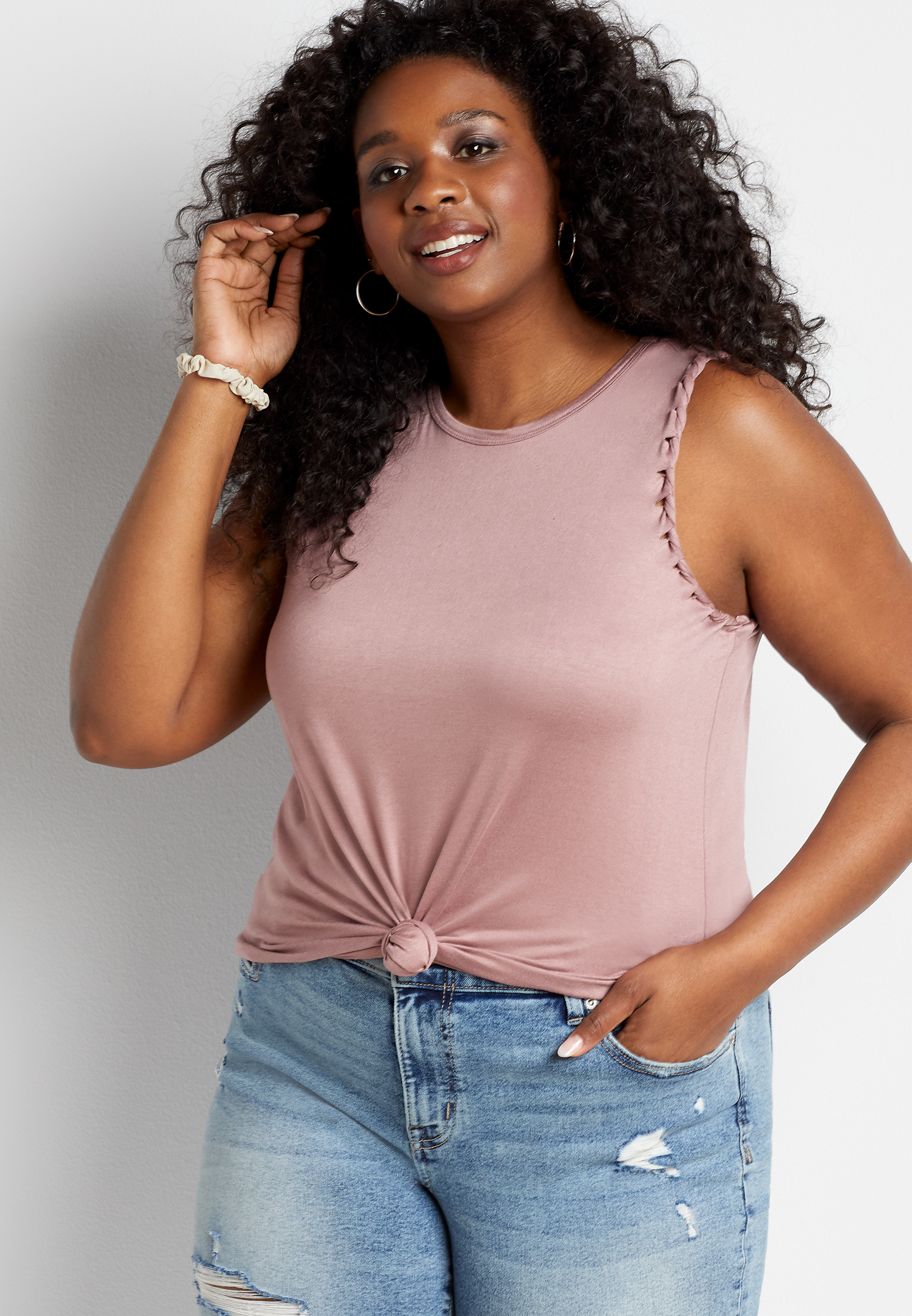 Plus Size 24/7 Solid Braided Arm Tank Top | maurices