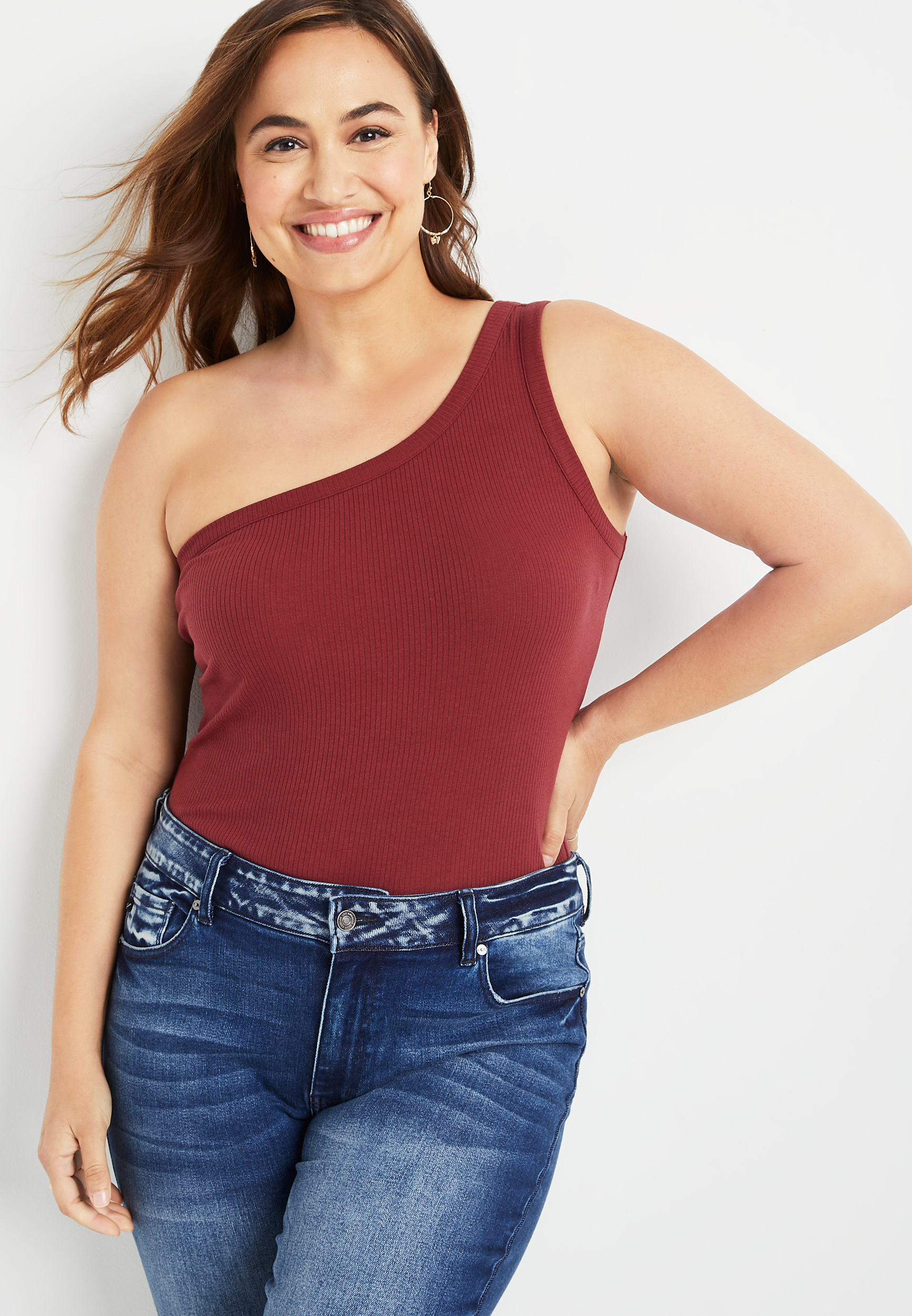 Plus Size 24/7 Solid Ribbed One Shoulder Tank Top | maurices
