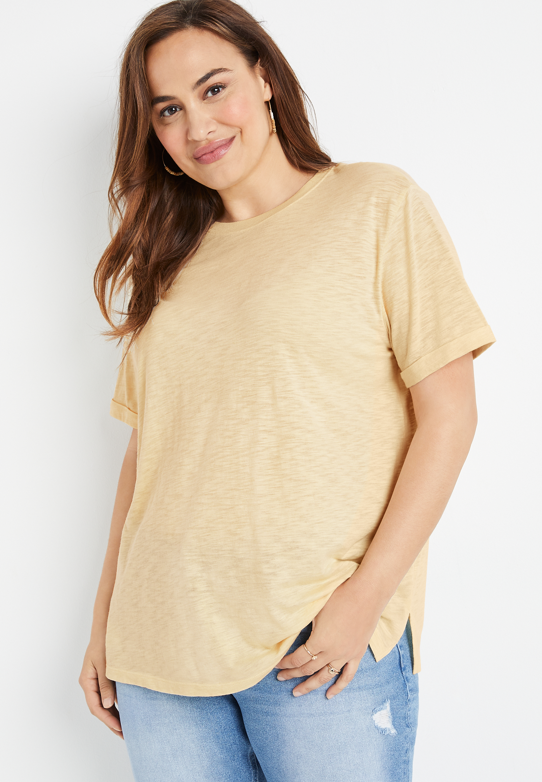 Plus Size 24/7 Yellow Oversized Boyfriend Tee | maurices