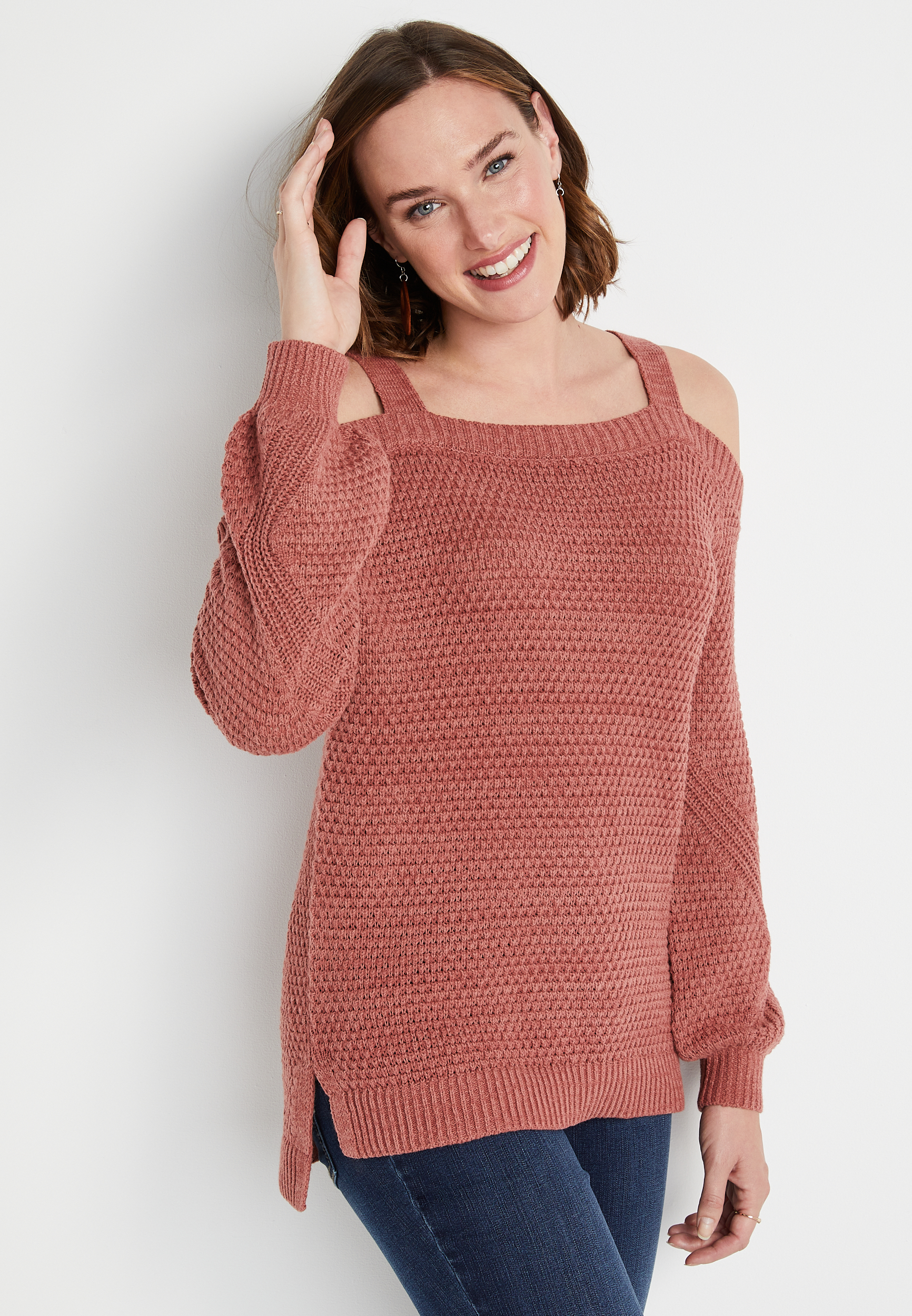 Solid Cold Shoulder Blouson Sleeve Sweater | maurices