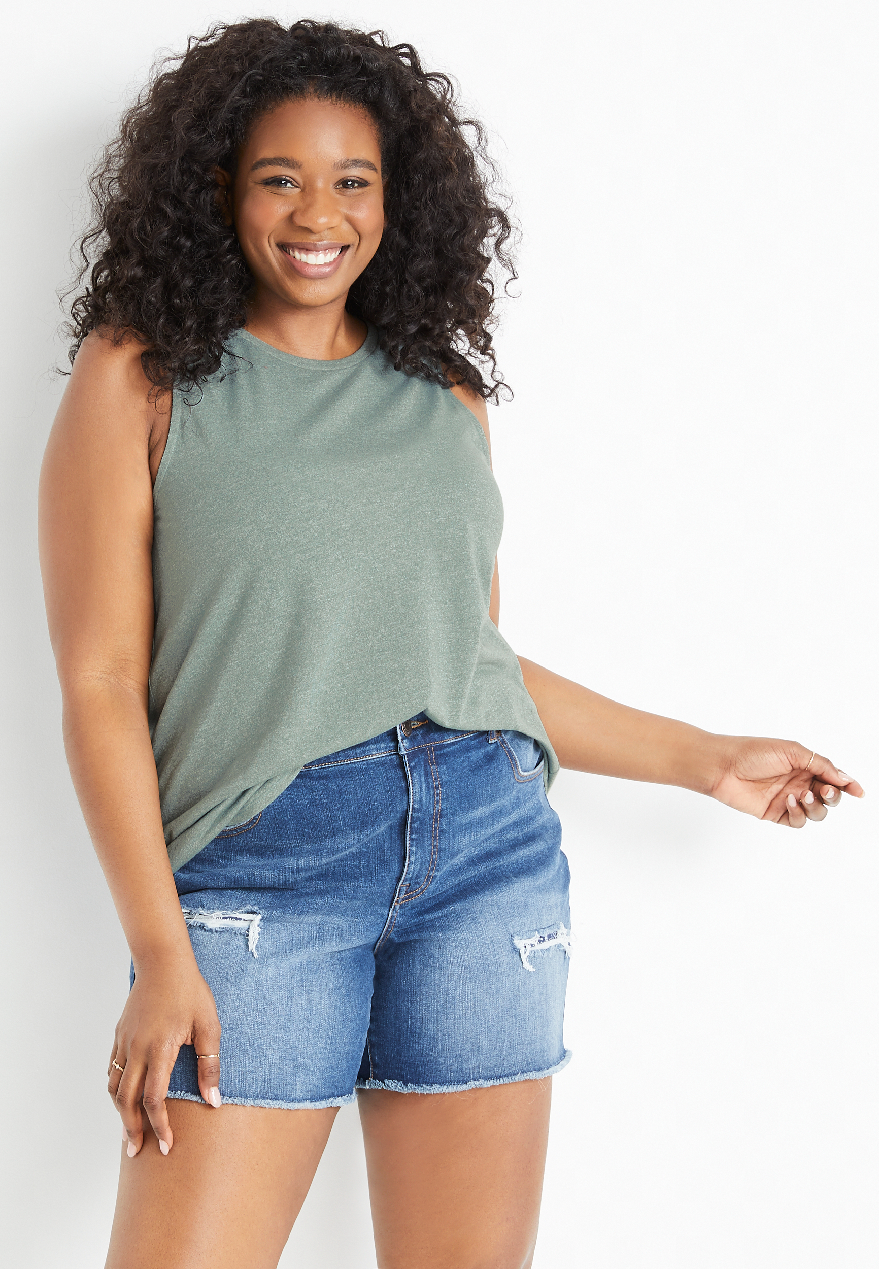 Plus Size 247 Olive Strappy Back Tank Top Maurices