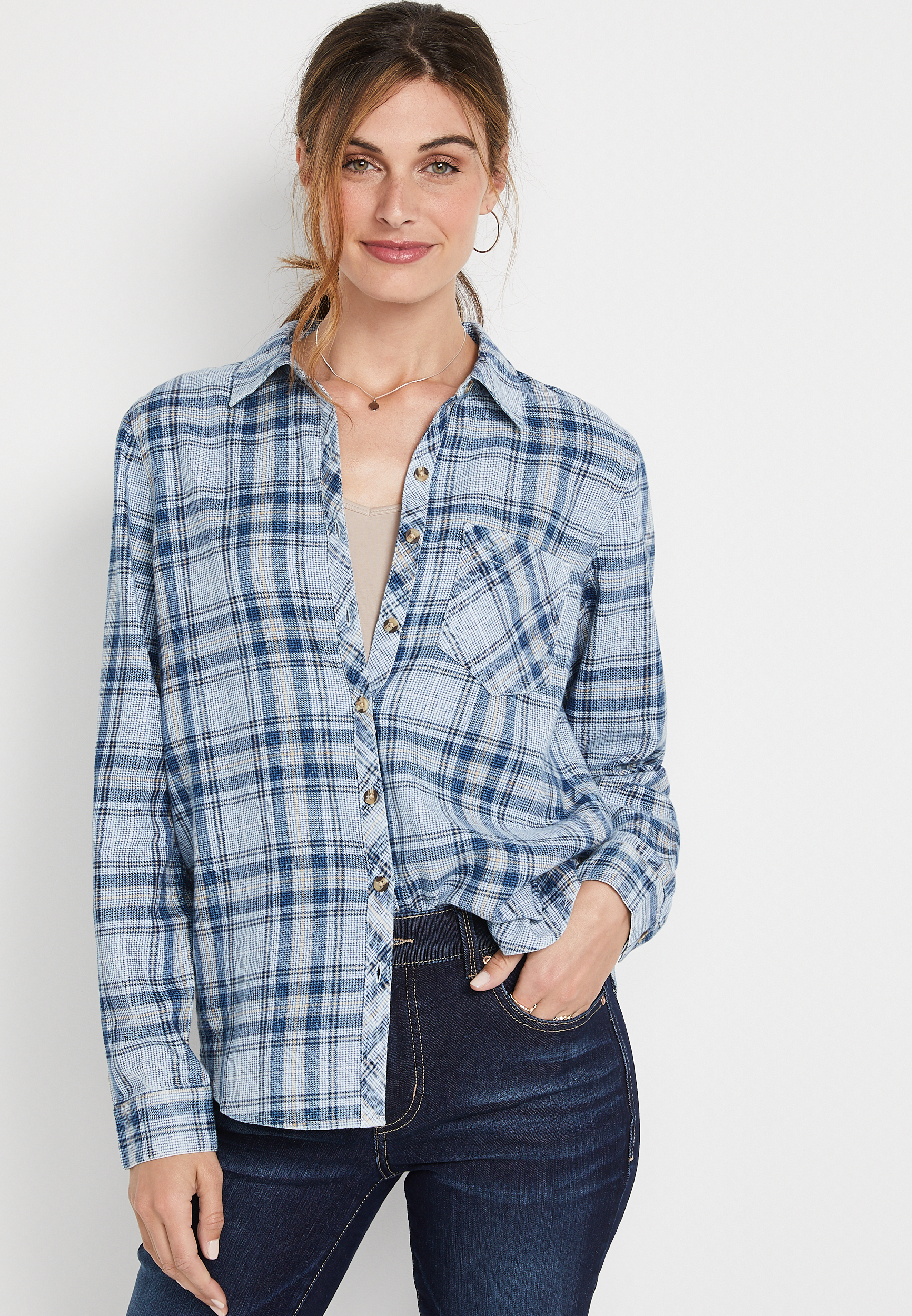 Women's Plaid & Button Down Shirts | Shackets | maurices