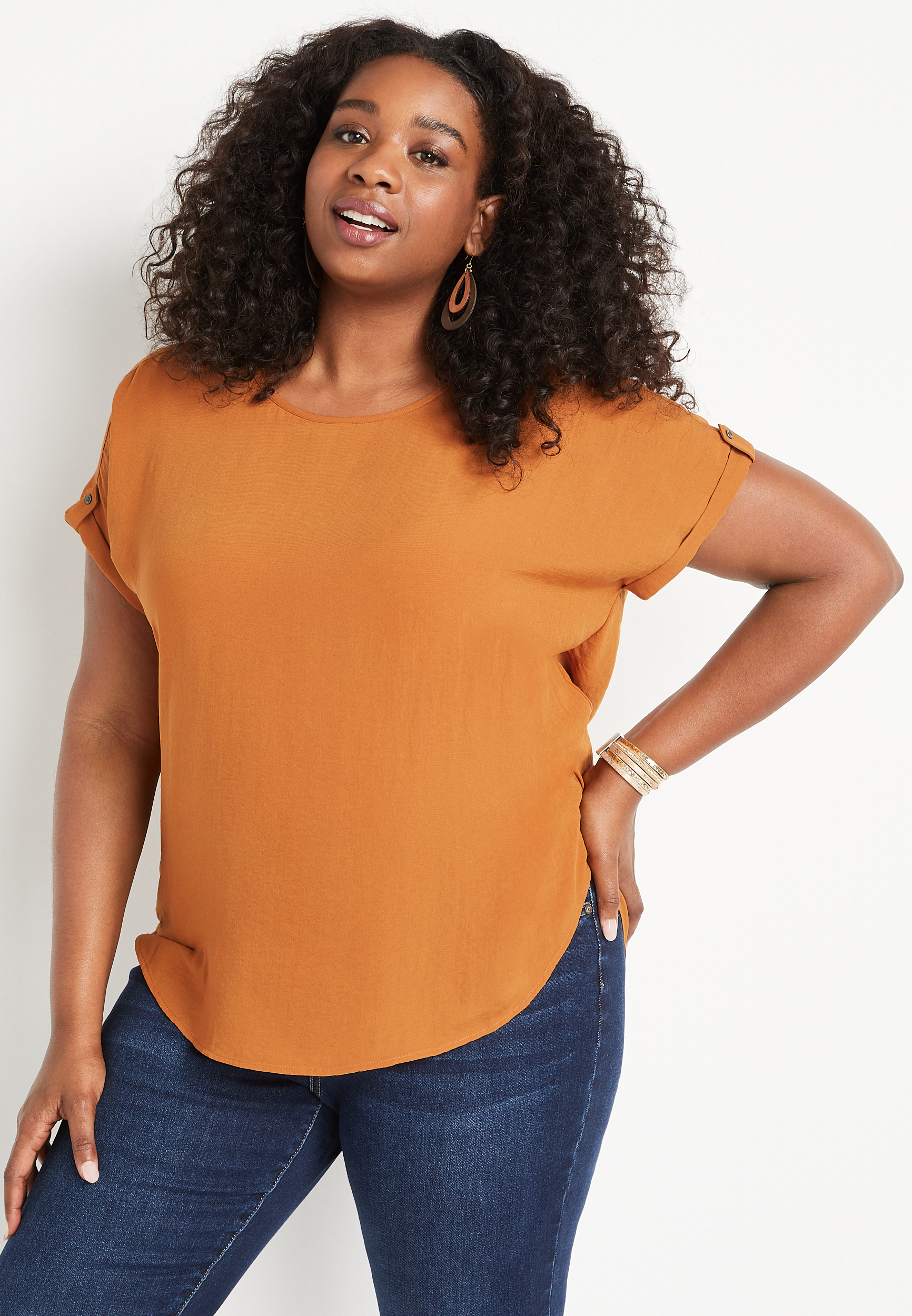 Plus Size Gold Zipper Back Blouse | maurices