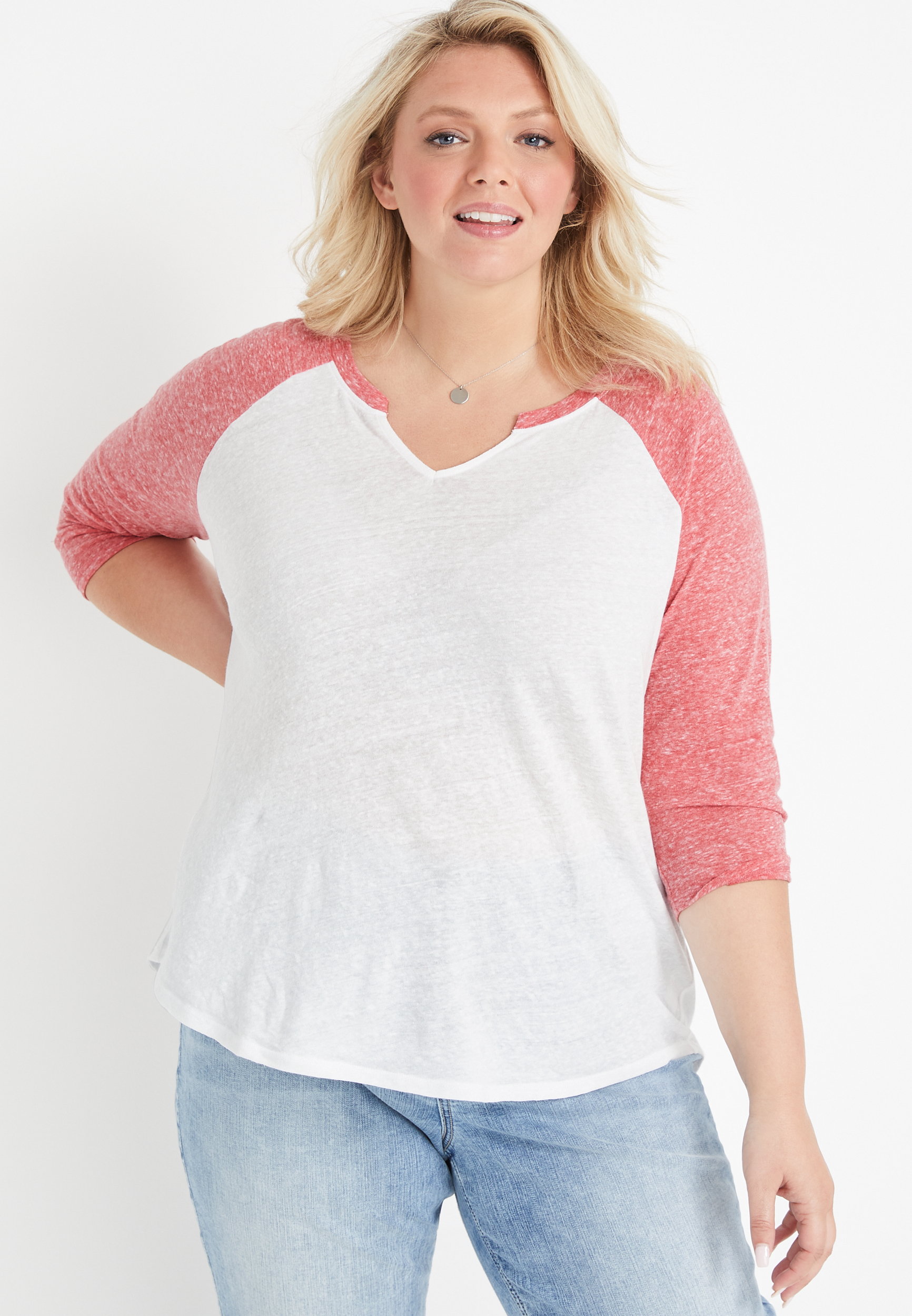 Plus Size Split Neck Baseball Tee | maurices