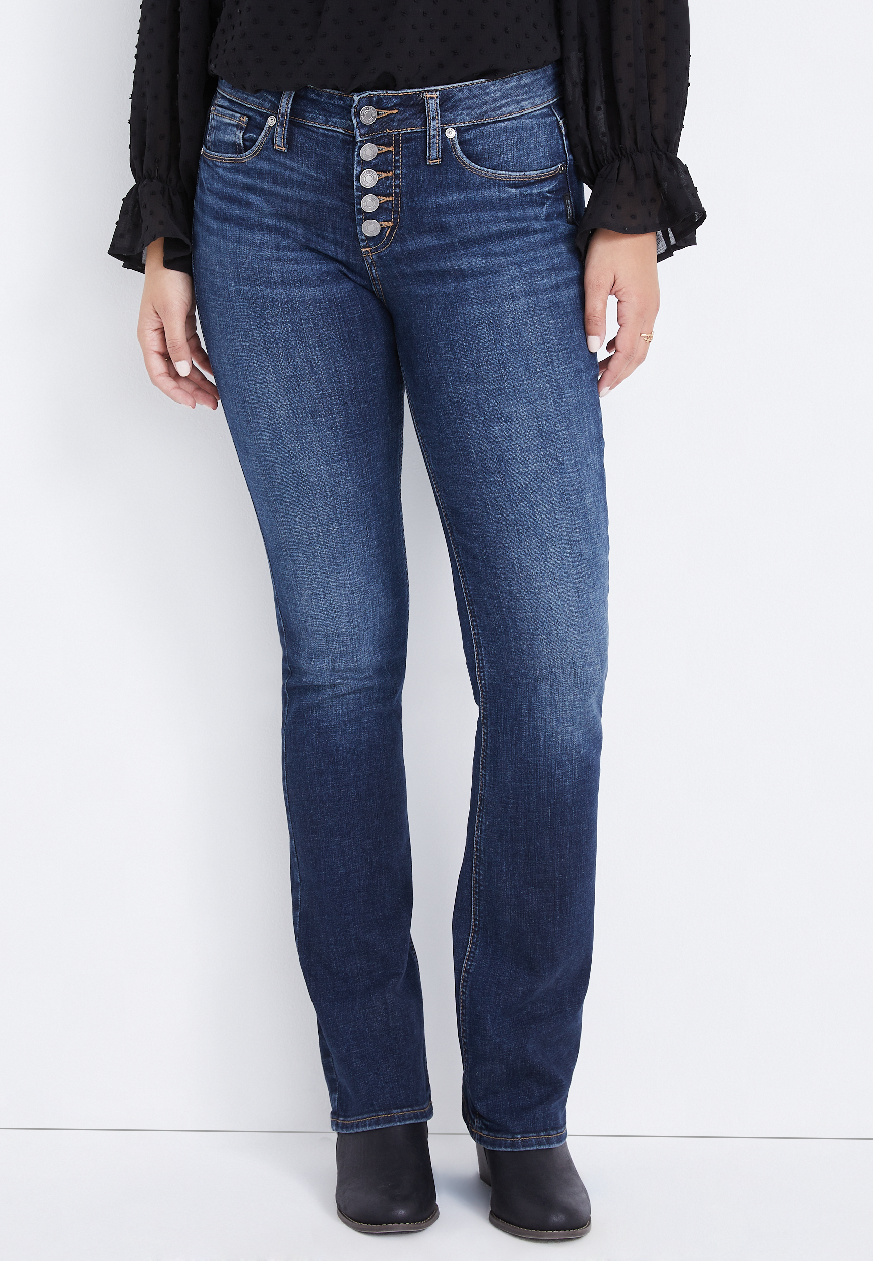 Silver Jeans Co.® Suki Slim Boot Curvy Mid Rise Button Fly Jean | maurices