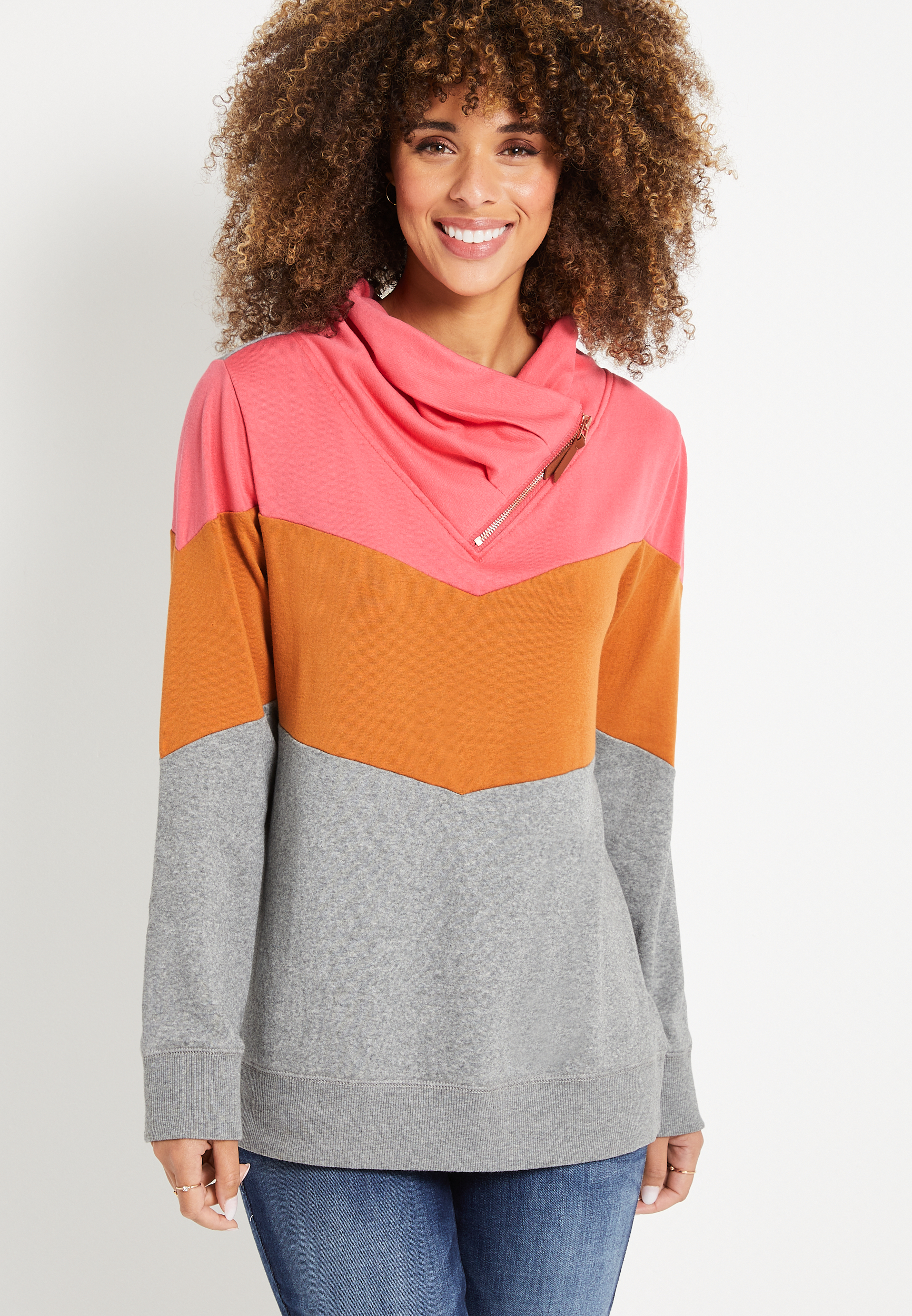 Colorblock Asymmetric Cowl Neck Sweatshirt | maurices