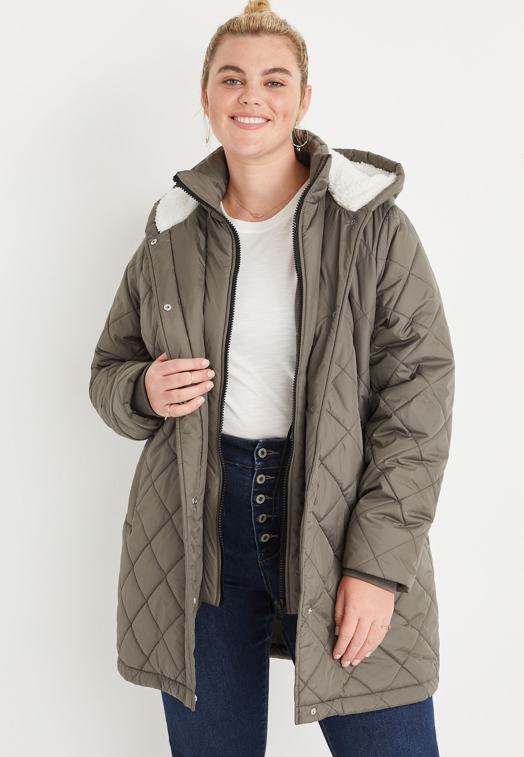Plus Size Green Quilted Puffer Jacket | maurices