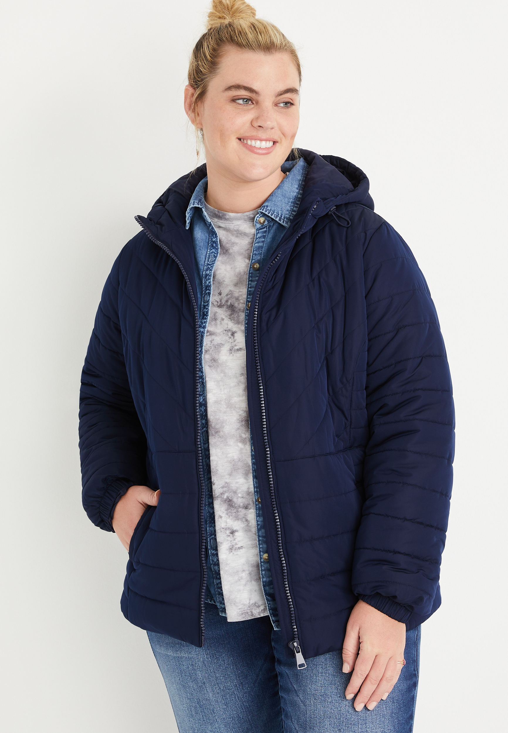 Plus Size Navy Active Puffer Jacket | maurices