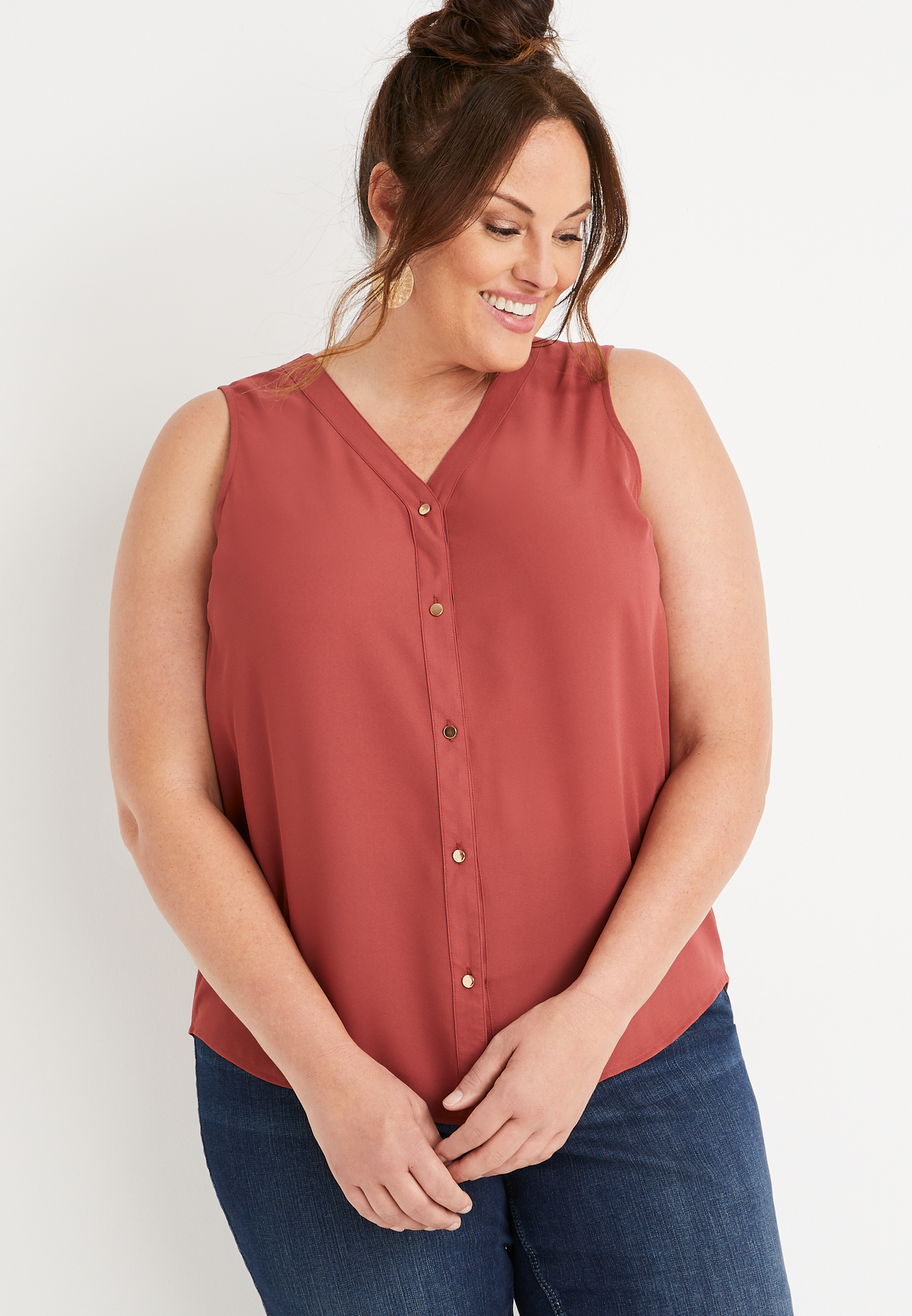 Plus Size Red Button Down Tank Top | maurices