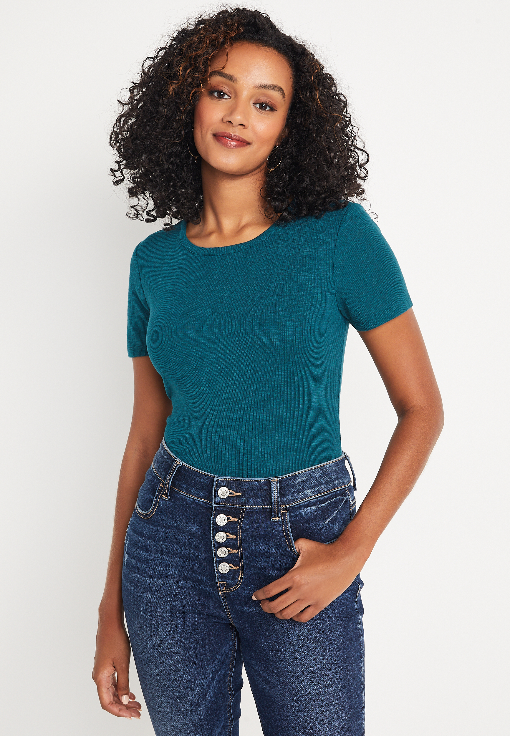 24/7 Teal Rib Knit Tuck In Tee | maurices