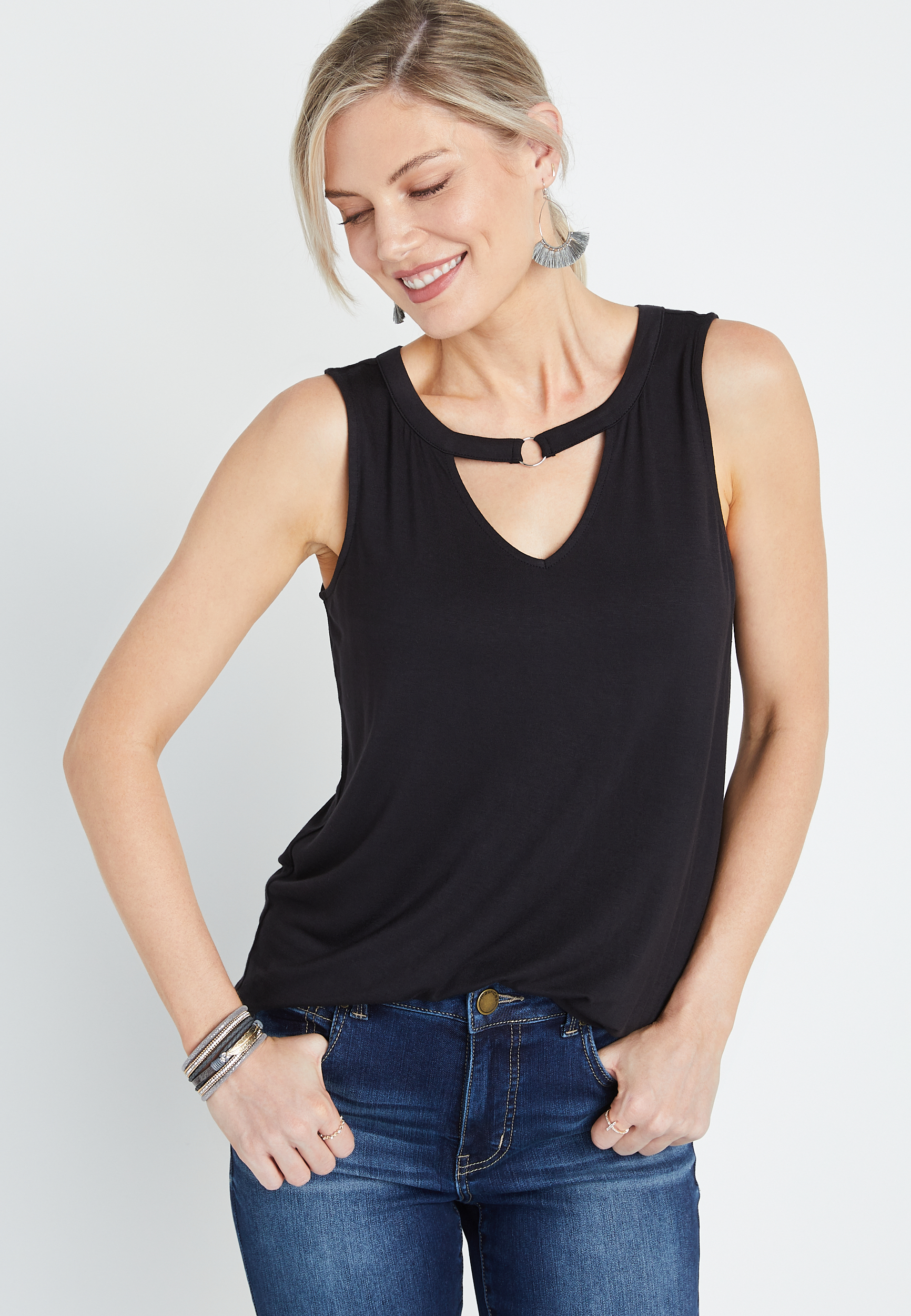24/7 Solid Keyhole Tank Top | maurices