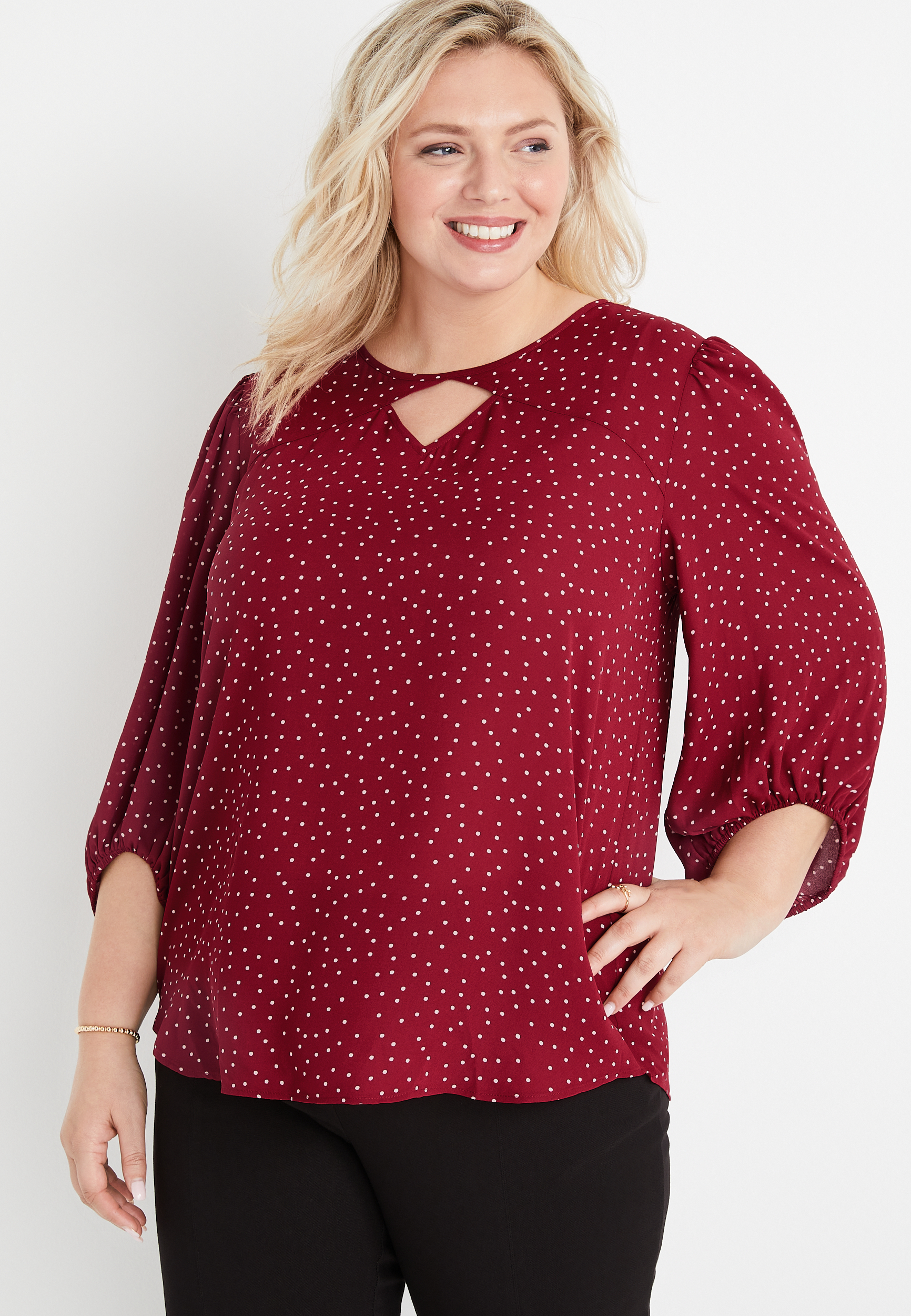 Plus Size Red Polka Dot Cut Out Blouse | maurices